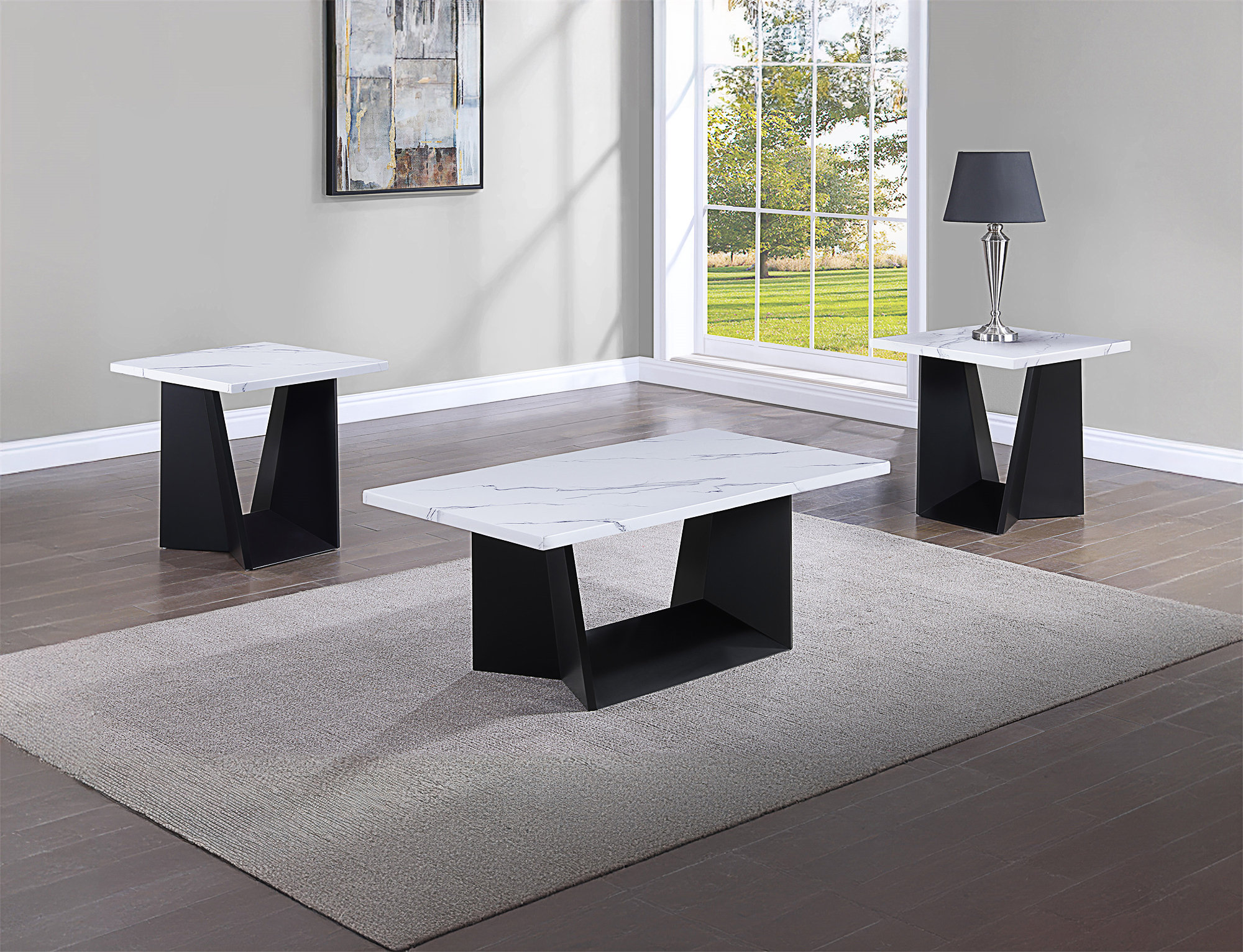 Hokku Designs 3Pc Modern Cocktail Set Coffee Table End Table Luxurious ...