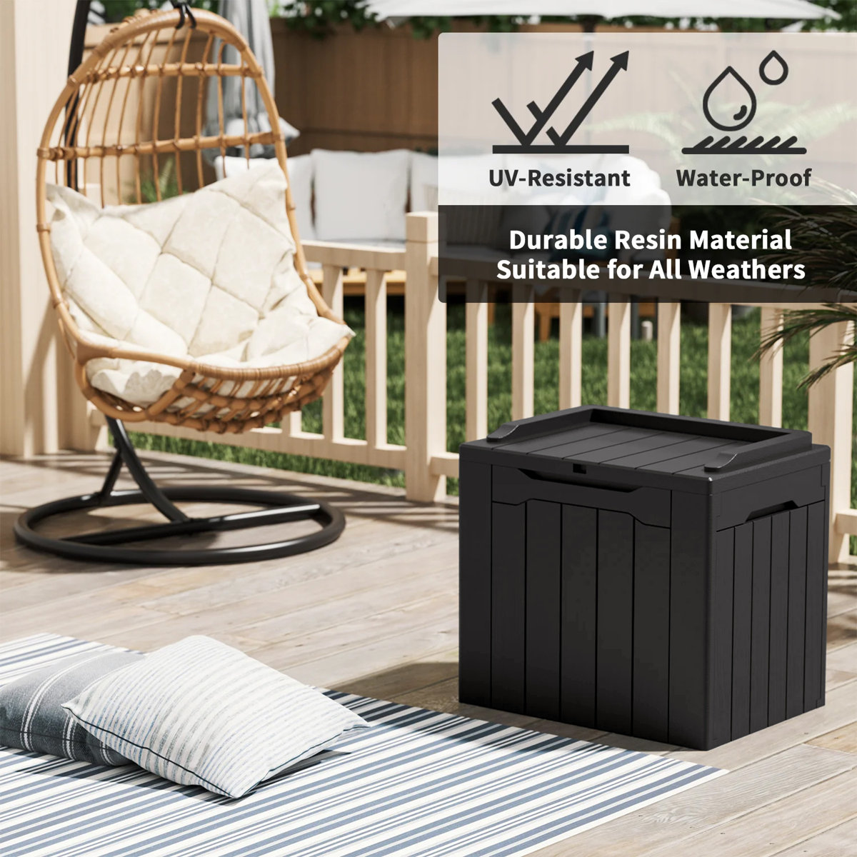 Devoko 32 Gallon Water Resistant Lockable Deck Box With Seat & Reviews ...
