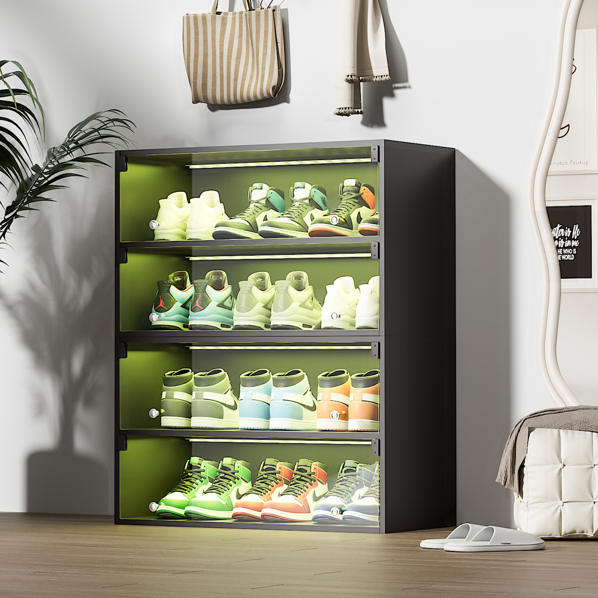 Rebrilliant Led Sneaker Shoe Storage Cabinet With Acrylic Doors - Rgb ...