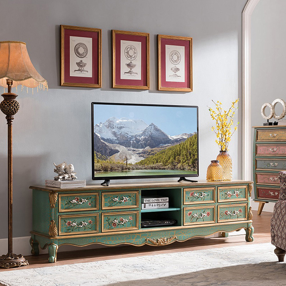 Bkoksety American Country Painted and Carved TV stand | Wayfair