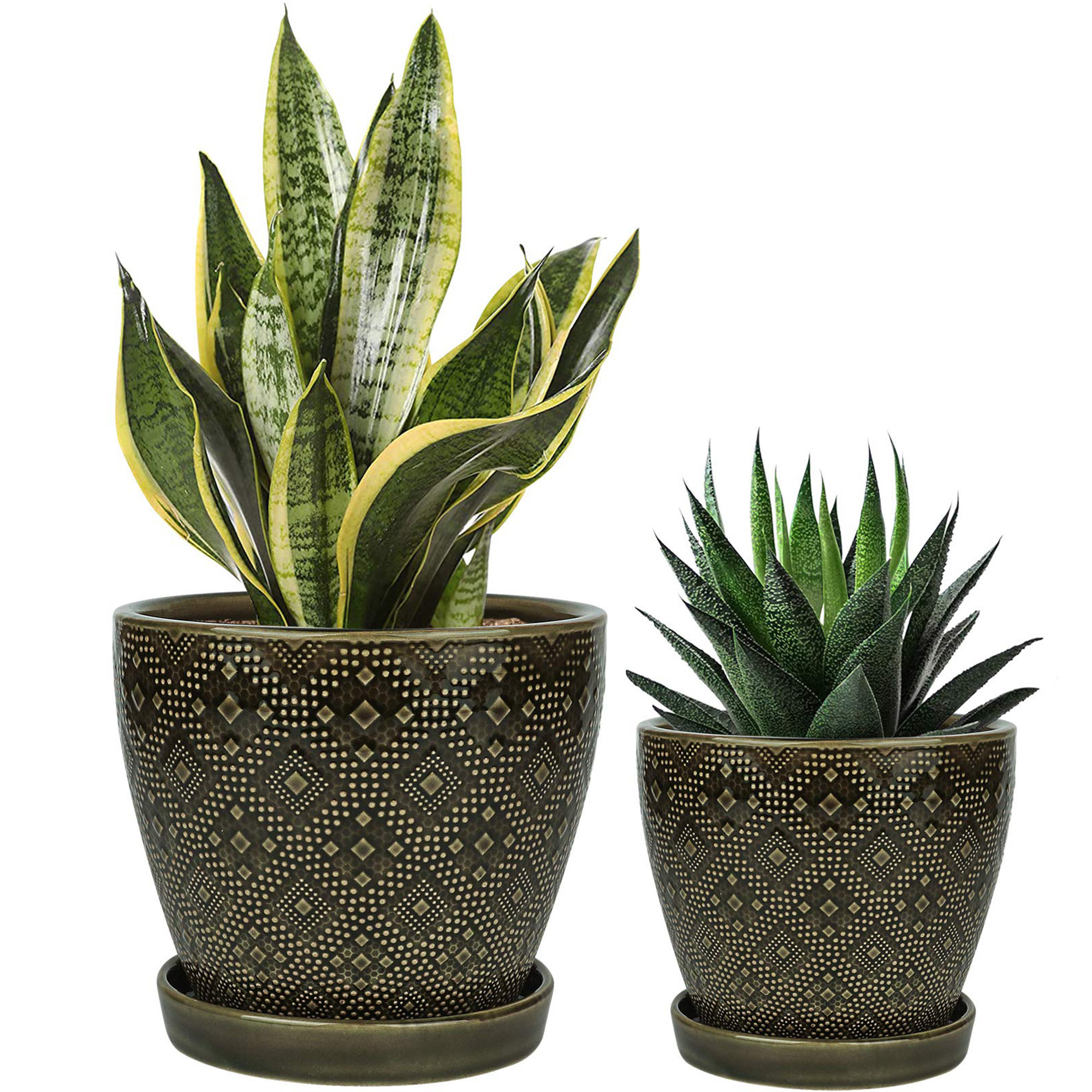 Dakota Fields 2 Piece Ceramic Plant Pot with Drainage Holes and Saucers ...