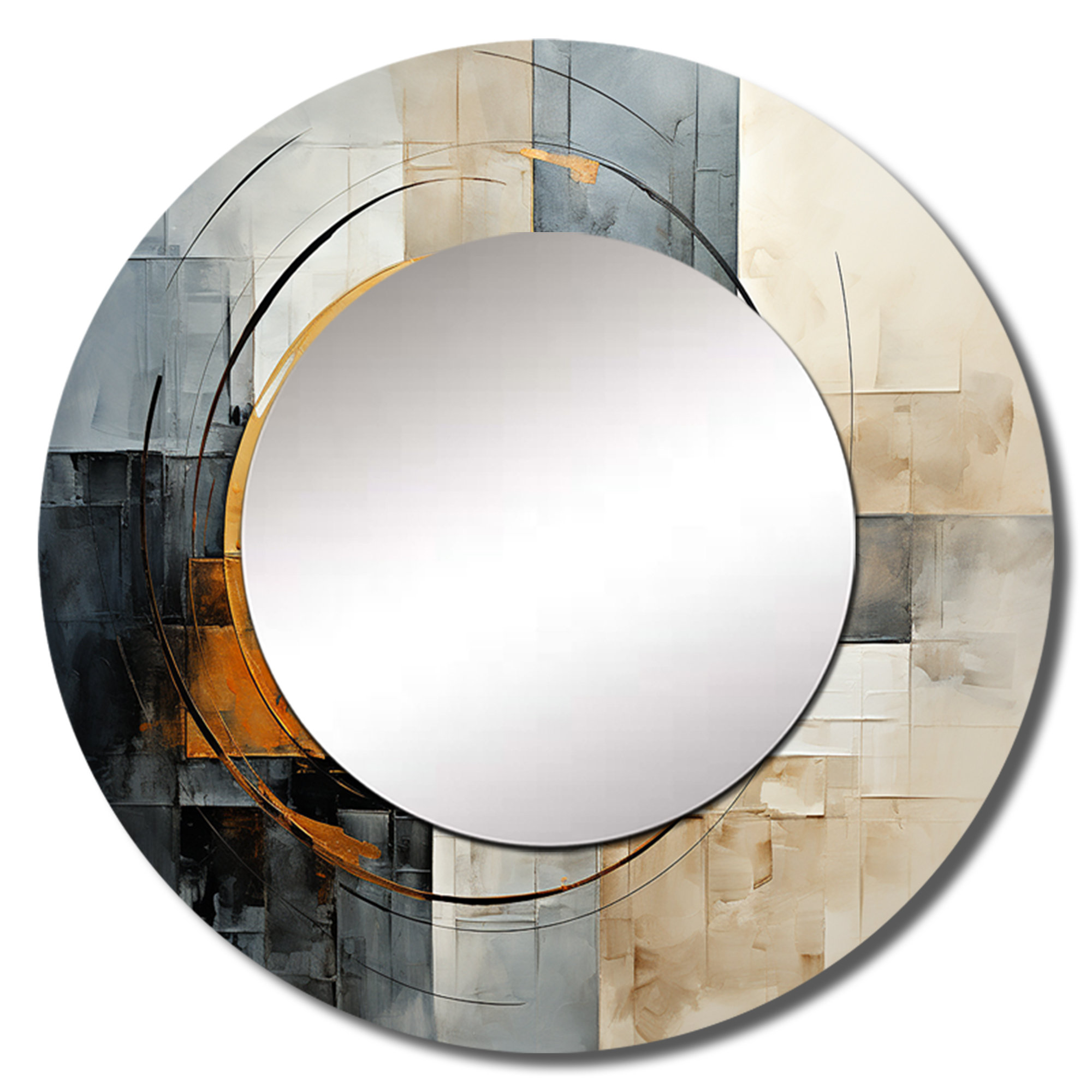 Design Art Gold Grey Gleaming Geometry VI - Abstract Collages Round ...