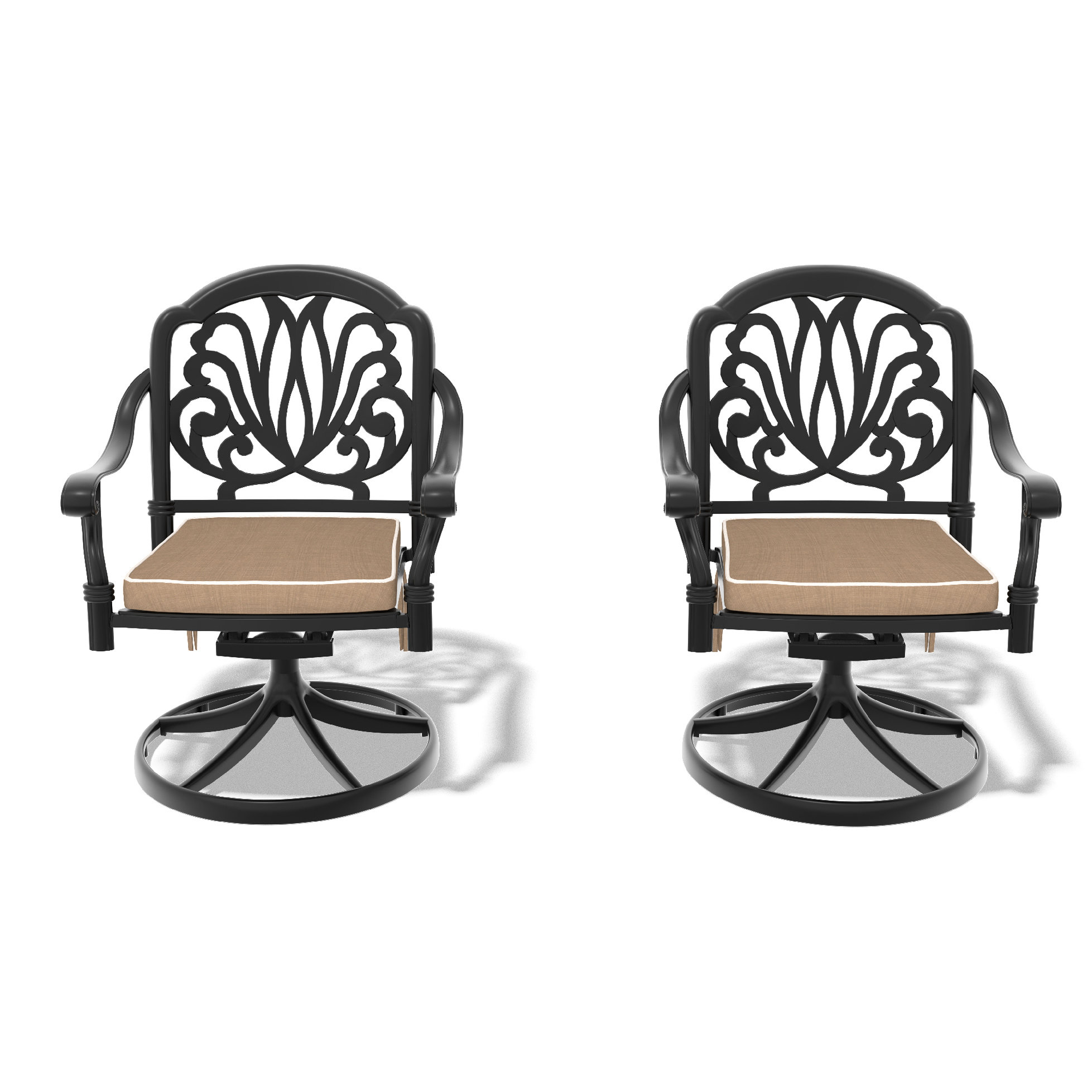 Latitude Run® Cast Aluminum Patio Swivel Chair Pair With Black Frame ...