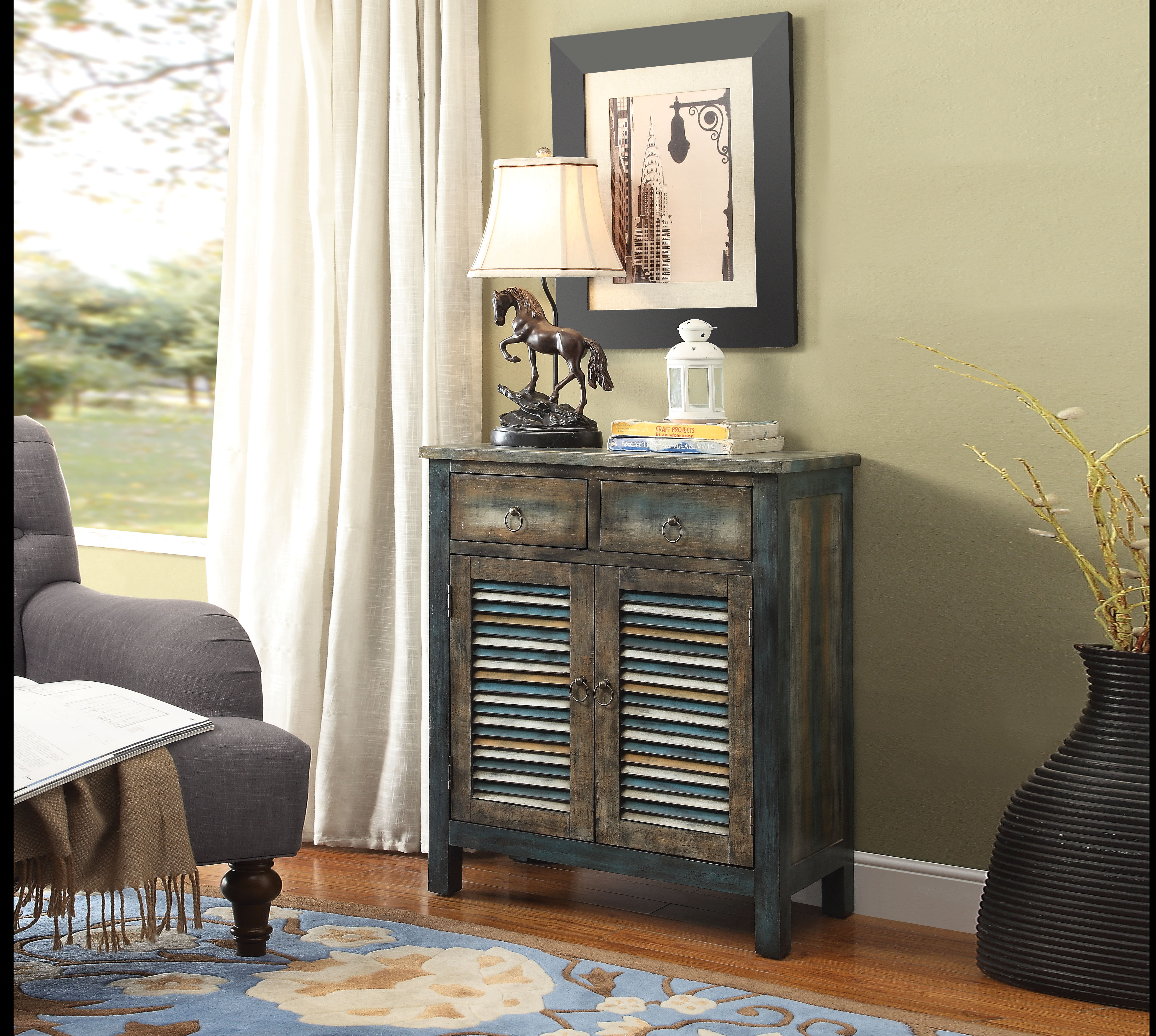 August Grove Eliseo Console Cabinet with Shutter Doors & Drawers ...