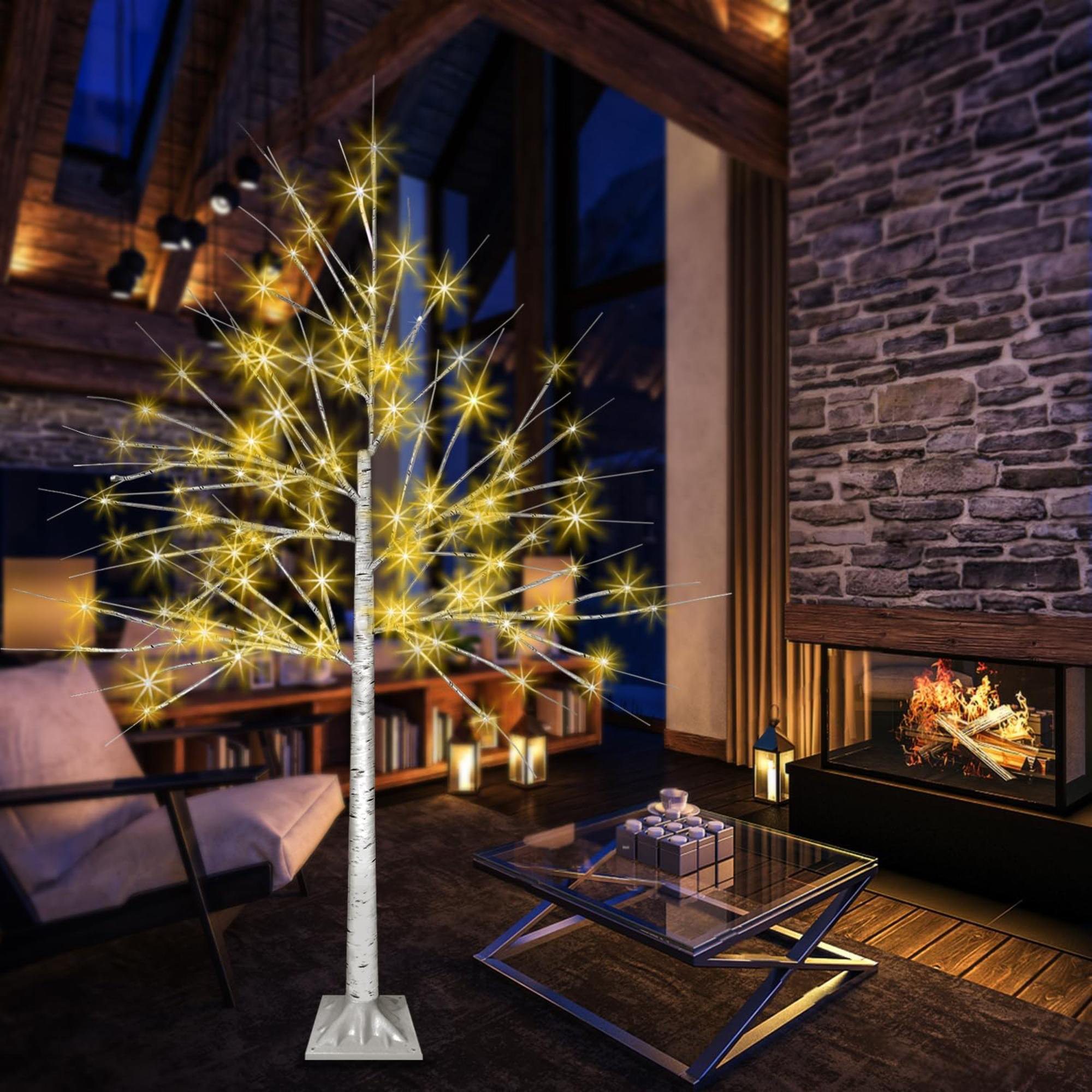 The Holiday Aisle® 6FT LED Birch Tree With 160 Lights Warm White LED ...