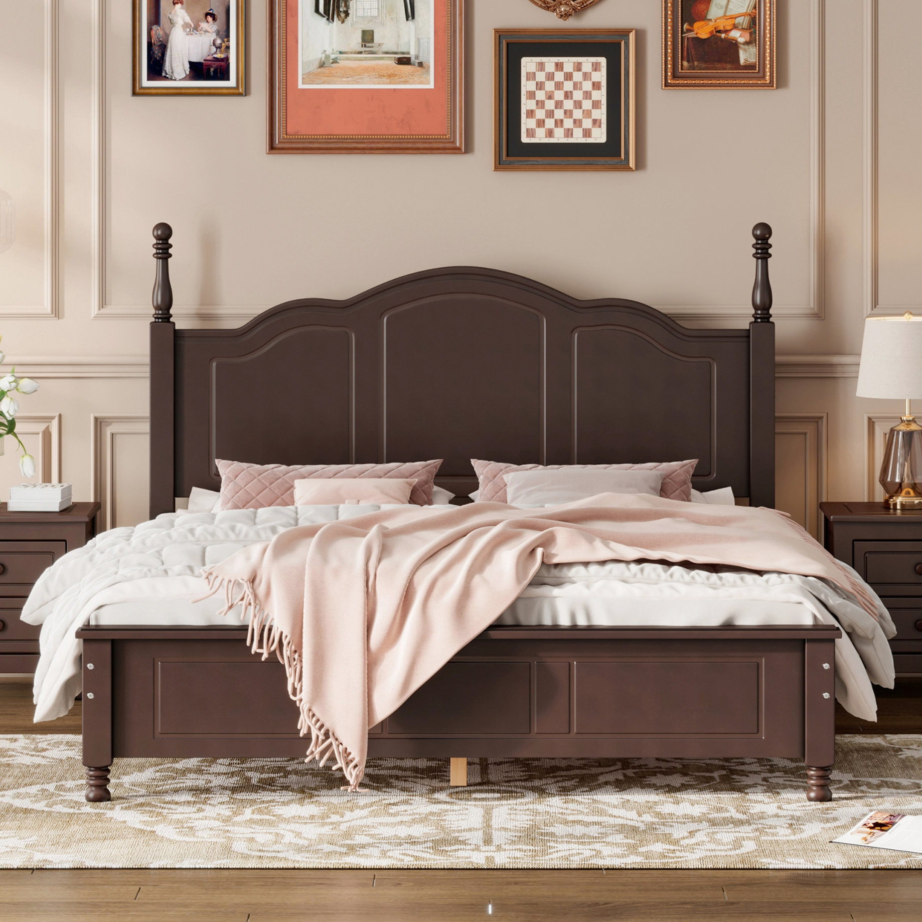 Red Barrel Studio® Queen Platform Bed, Retro Design With Wooden Slat ...