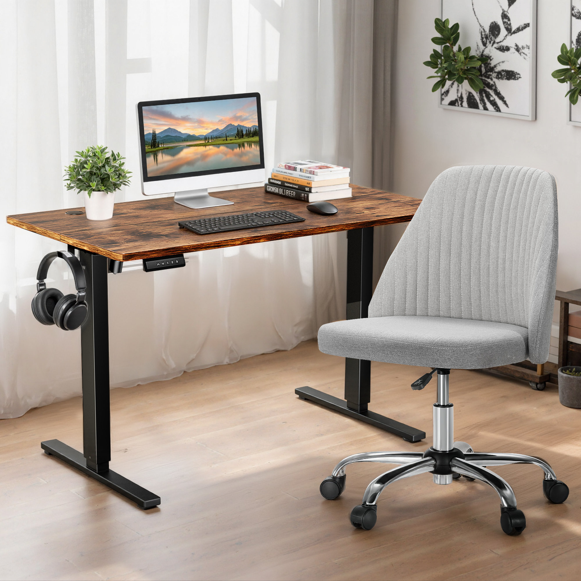 Ebern Designs Ergonomic Home Office Desk And Chair Set, Standing Desk ...