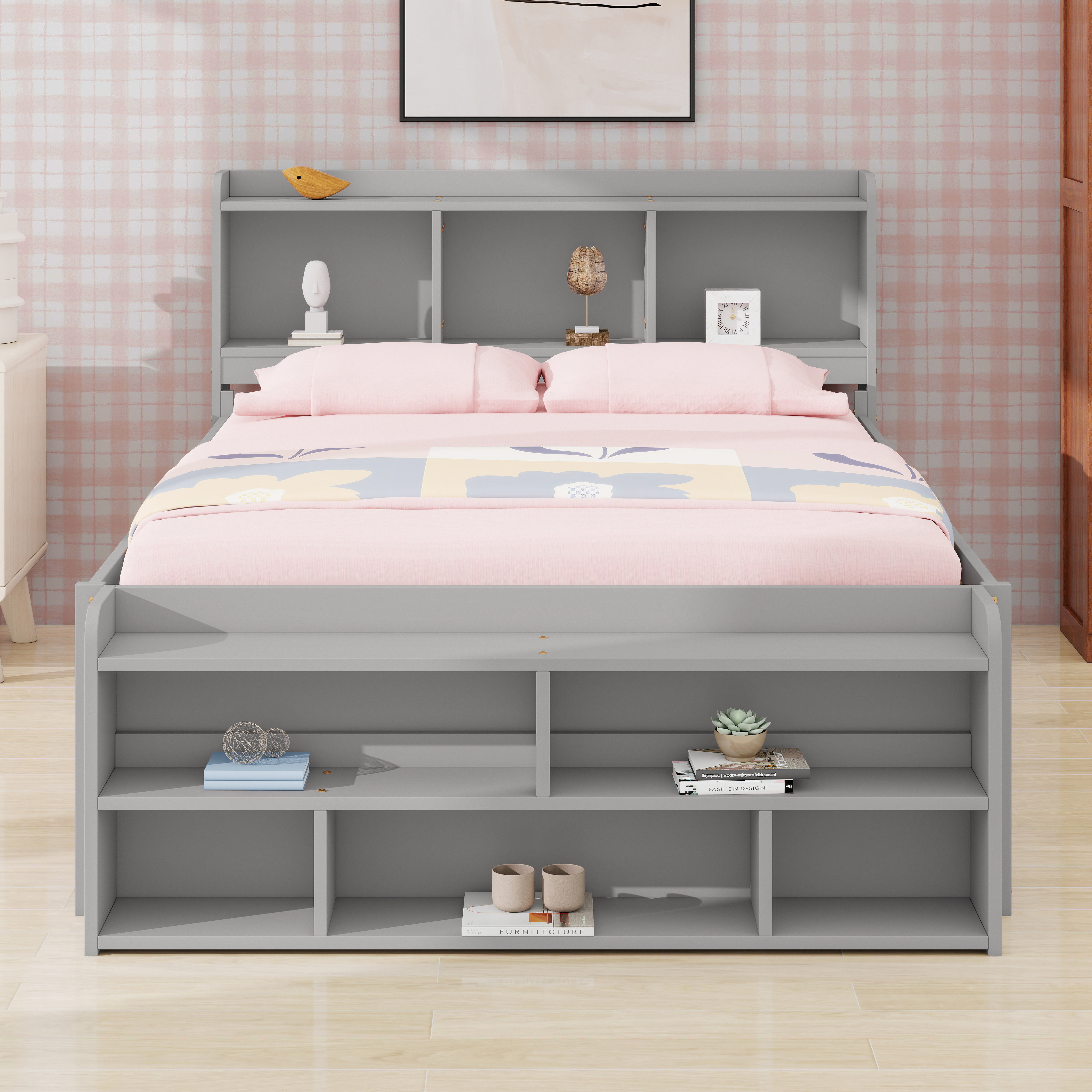 Latitude Run® Wooden Plateform Bed With Storage Shelves And Side ...