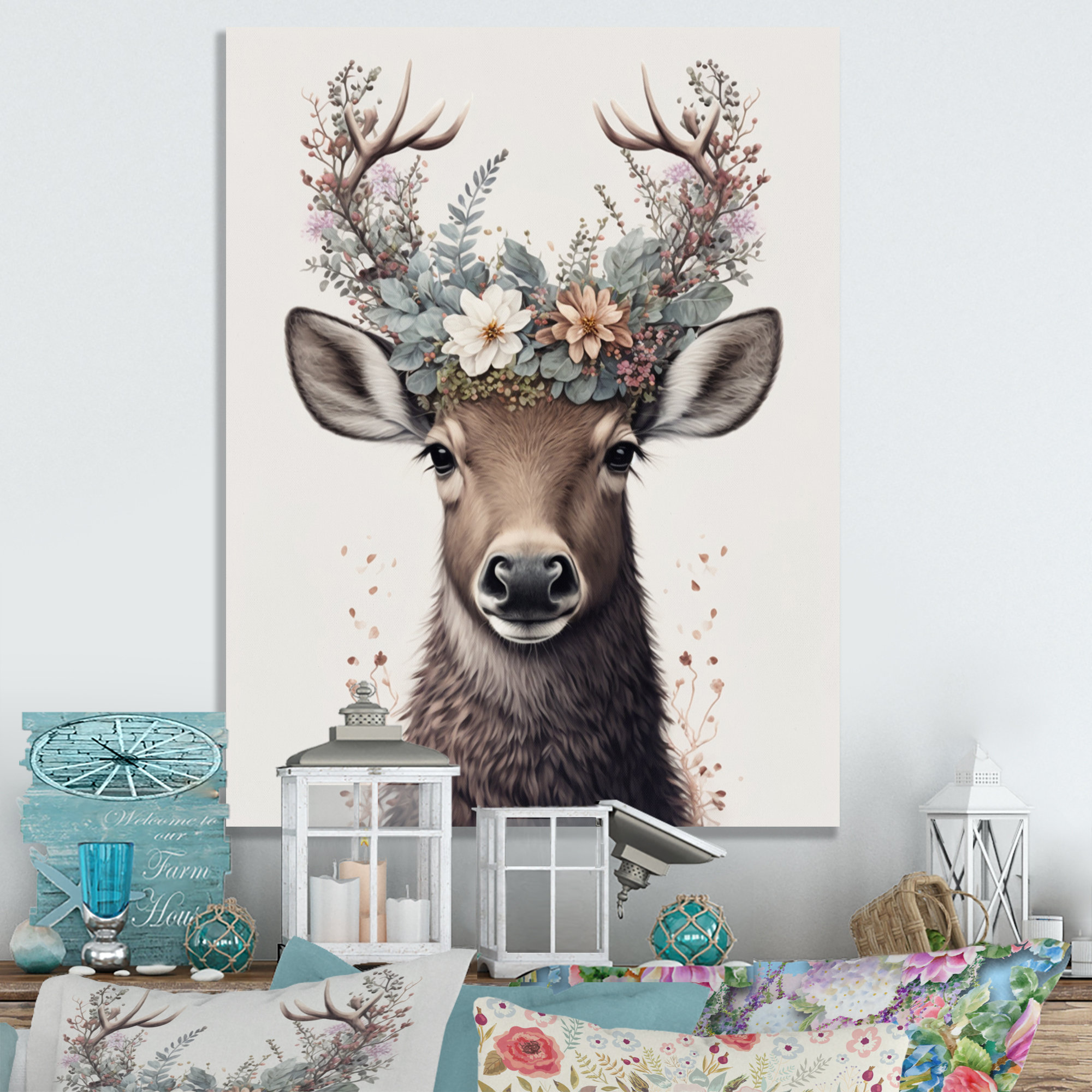 Indigo Safari Cute Baby Caribou With Floral Crown II " Cute Baby ...