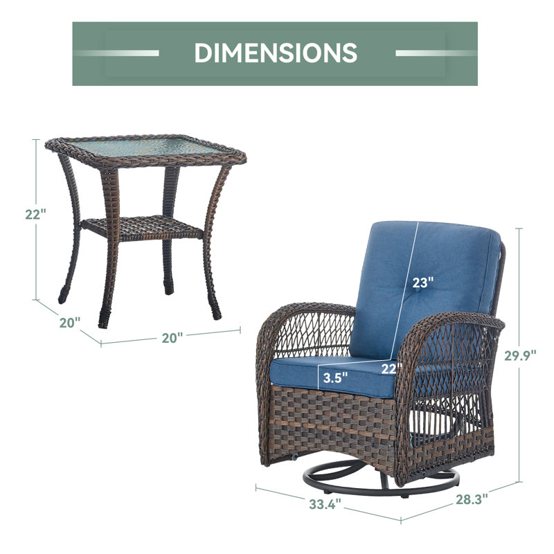 Lark Manor™ Aveona 3 Piece Outdoor Wicker Swivel Rocker Chair Seating ...