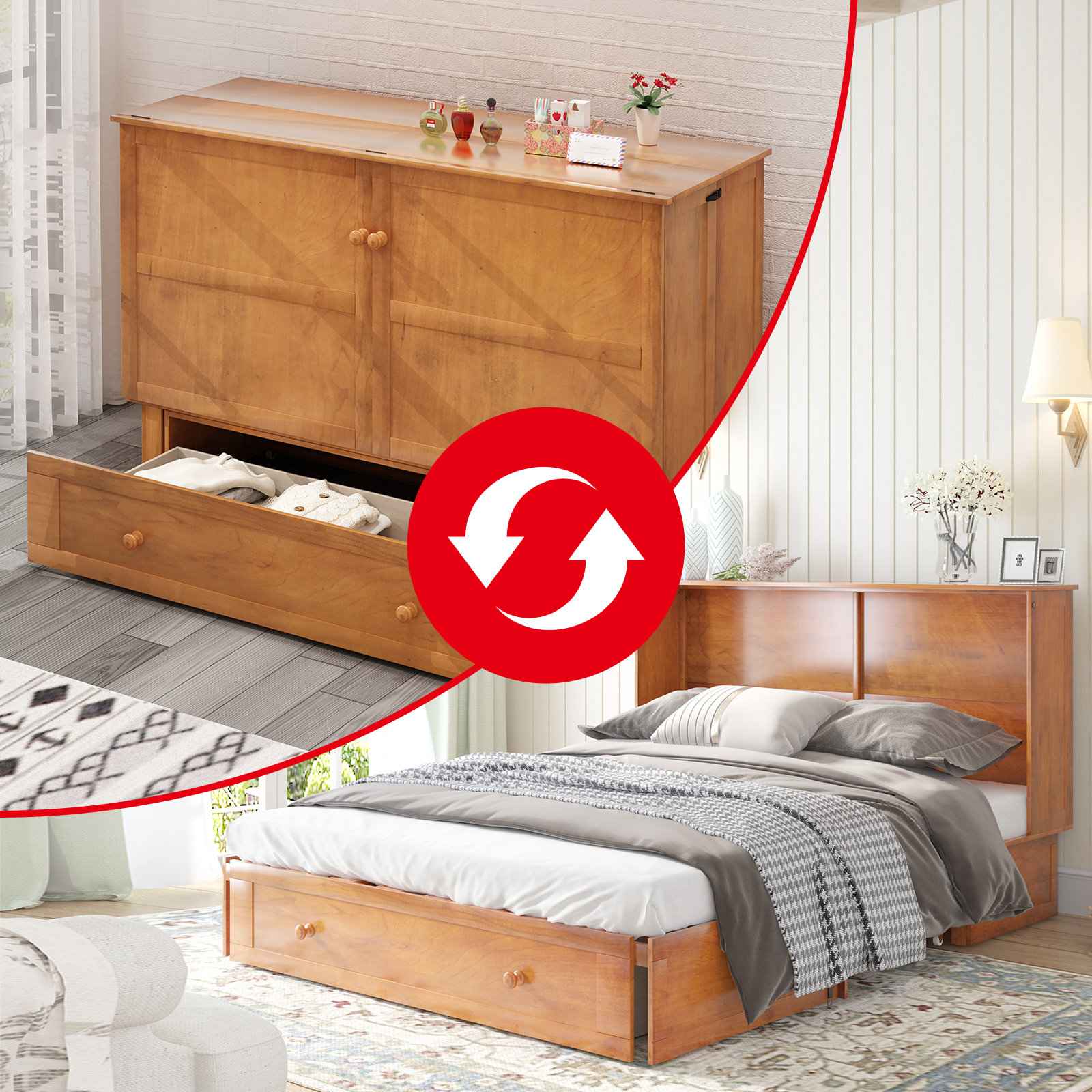 Latitude Run® Murphy Bed Cabinet, Queen Cabinet Bed With Foldable Foam ...