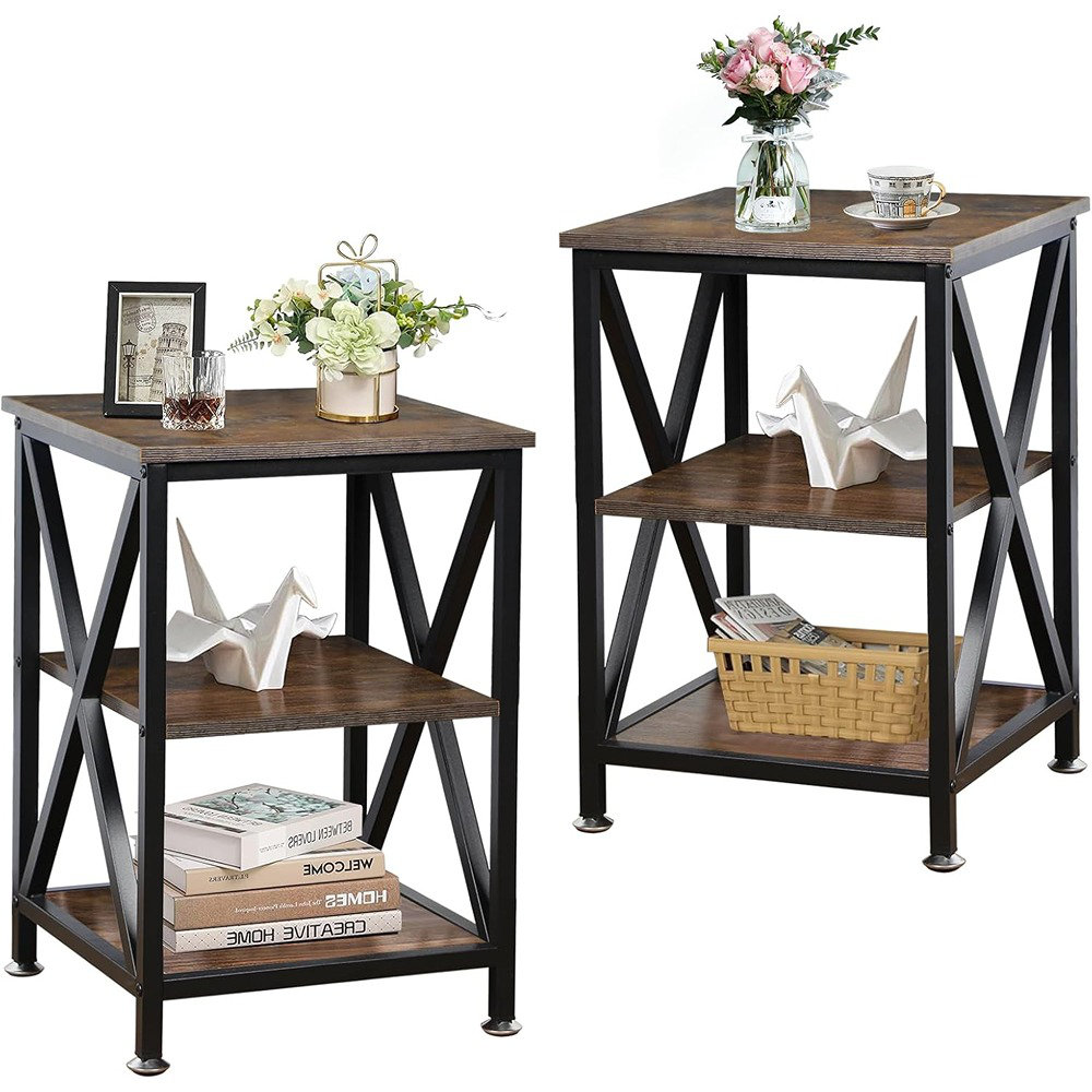 One Allium Way® Set Of 2 Farmhouse End Tables, 16" Square Living Room ...