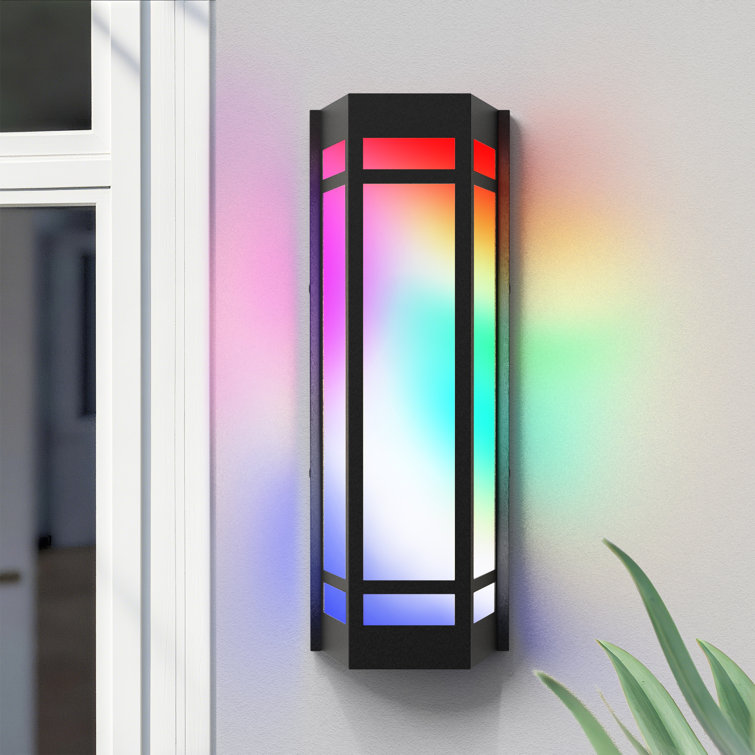 Ebern Designs 15" Outdoor RGB Wall Light With Remote&App | Wayfair
