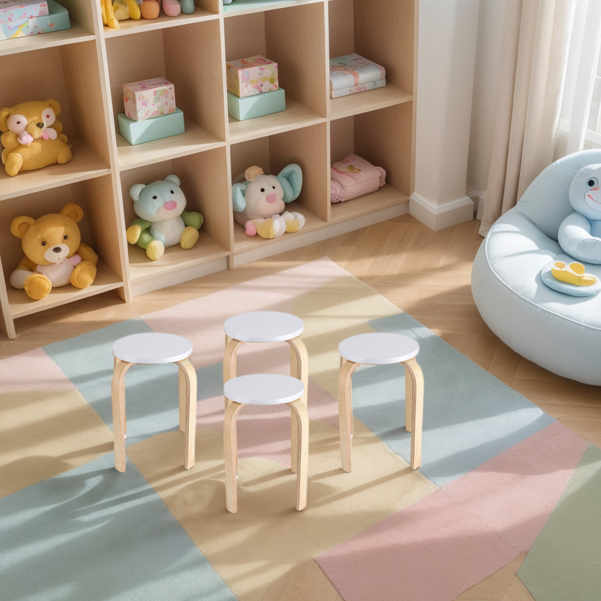 Corrigan Studio® 4 Pieces Bentwood Stools, Stackable Round Top Chairs ...