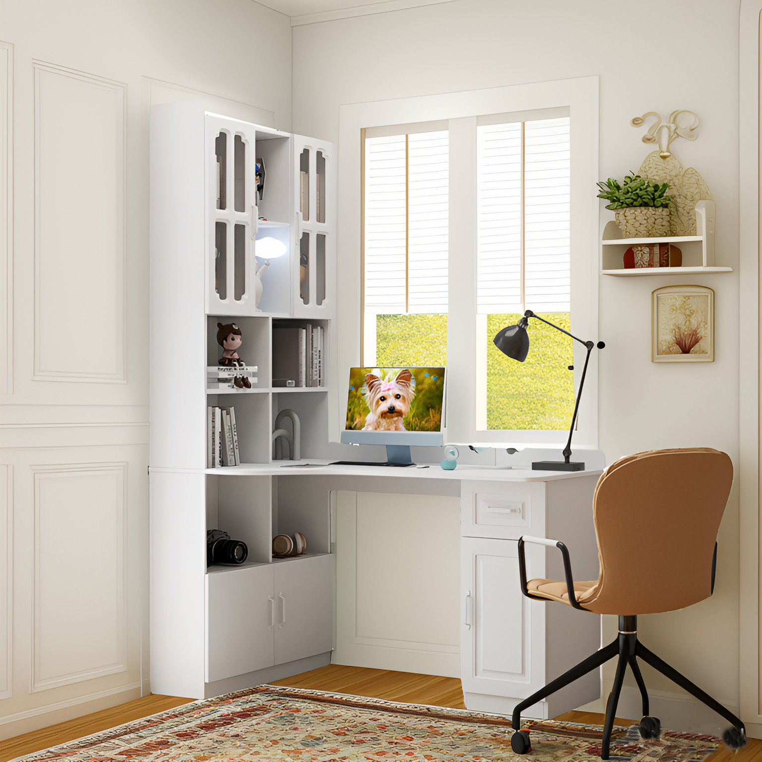 Red Barrel Studio® L-Shaped Computer Desk with Bookshelf , 76" Height ...