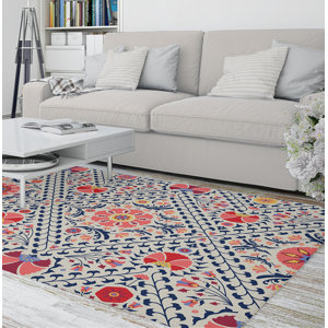 Ebern Designs Lesquin Floral Pink/Navy/Orange Area Rug & Reviews | Wayfair