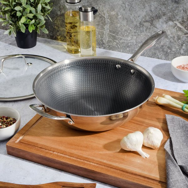 Kenmore 12 Inch Non-Stick Tri-Ply Stainless Steel Wok with Glass Lid ...