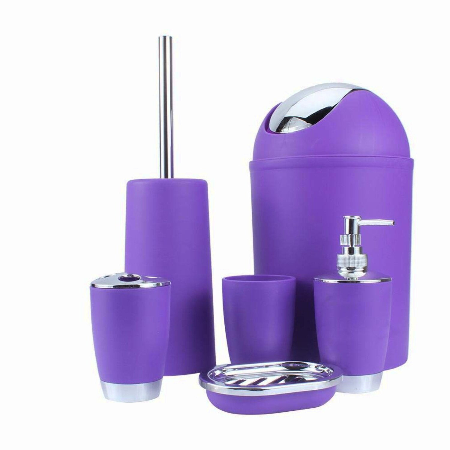 Latitude Run® Purple Bliss 6-Piece Bathroom Essentials Set - Cup, Toothbrush Holder, Soap ...