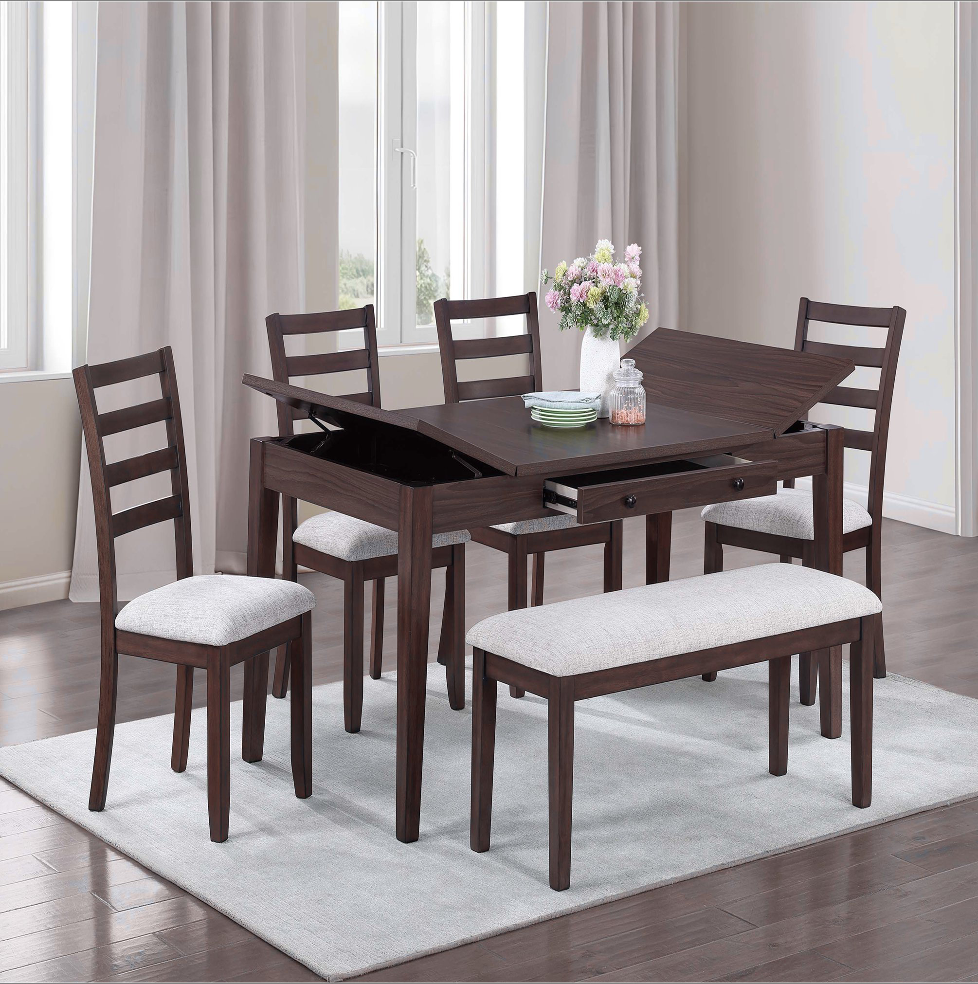 August Grove® Contemporary Style 6pc Dining Set Walnut Dining Table w ...
