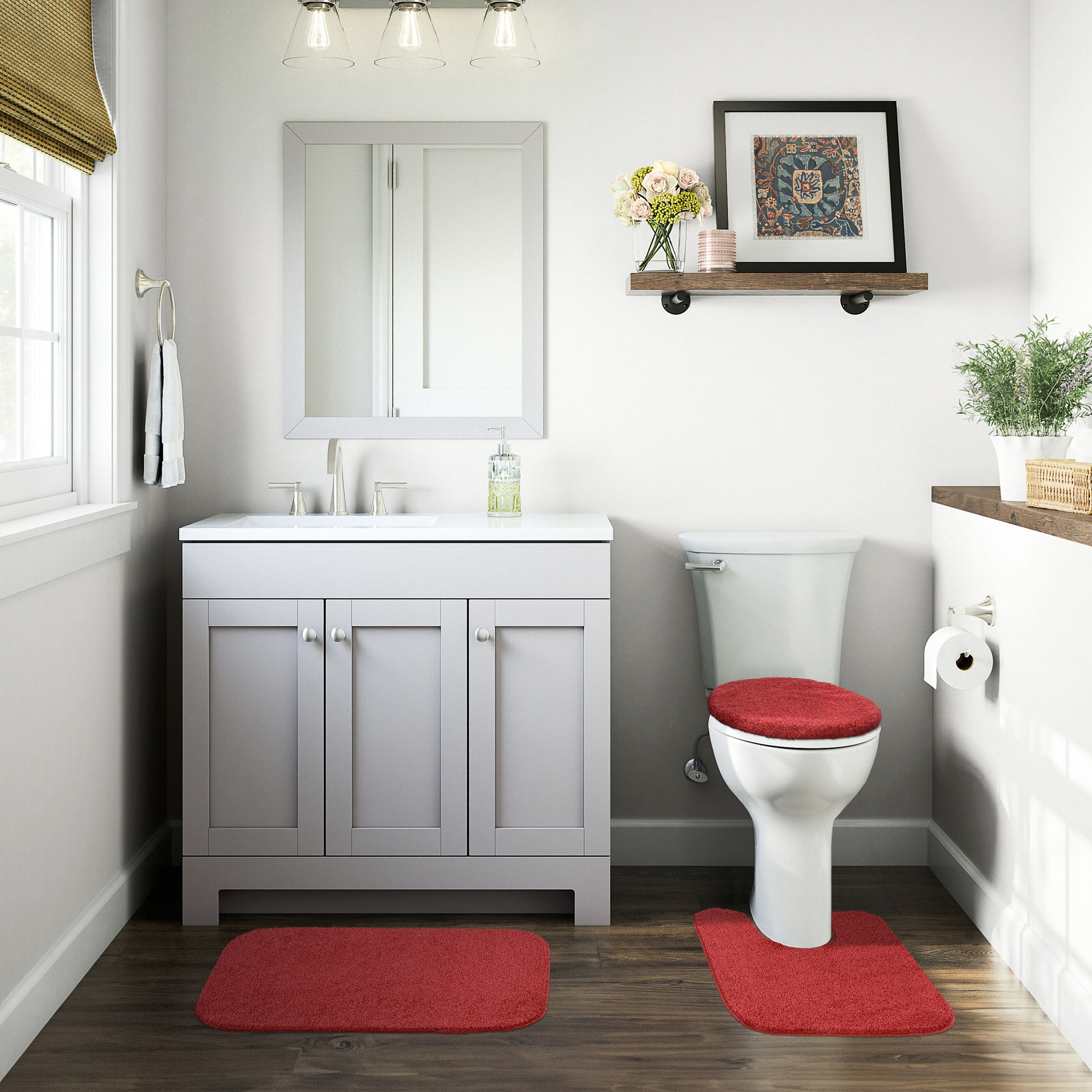 Ebern Designs Najera 3 Piece Washable Bathroom Rug Set Classic Red ...