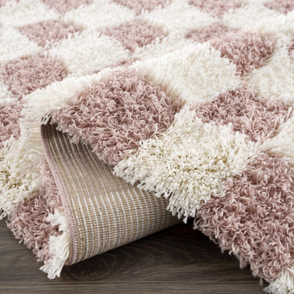 Latitude Run® Atiran Checkered Shag Pink Area Rug & Reviews | Wayfair