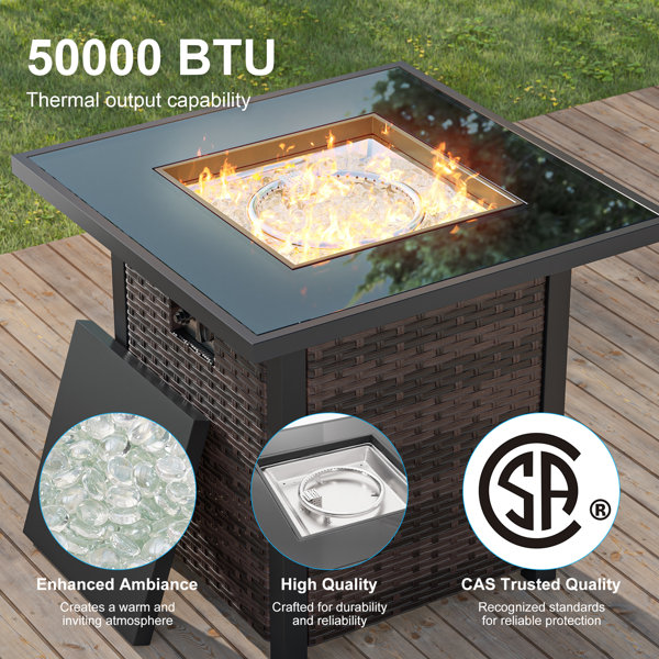 Latitude Run® 28'' Propane Gas Fire Pit Table with PE Rattan, Hidden ...