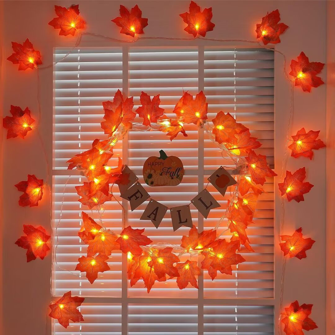 SolarEra Fabric Maple Leaf String Light Fall Halloween Indoor Decor For ...