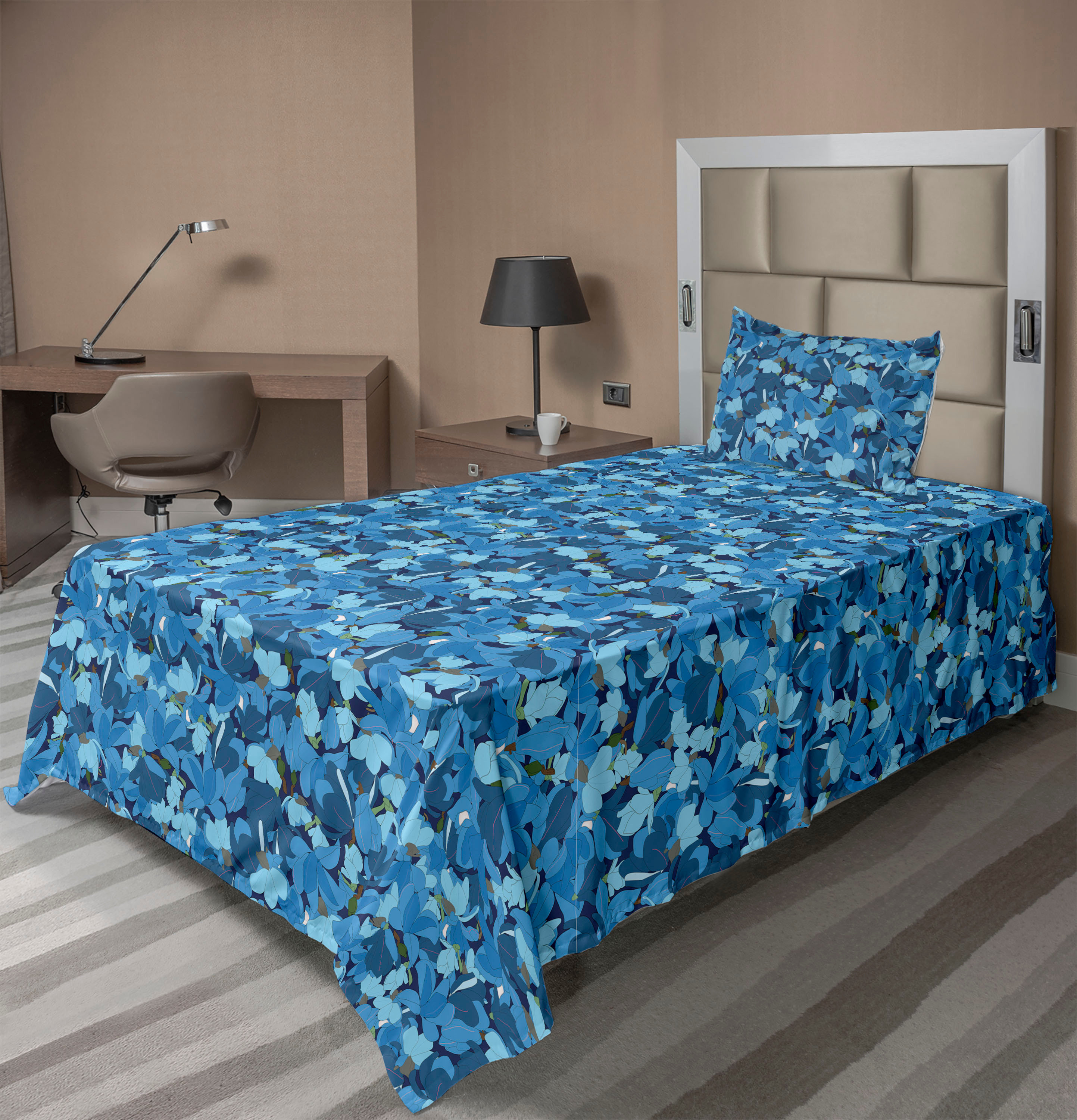 Ambesonne Floral Design Sheet Set Magnolia Flowers Art Sky Blue Pale ...