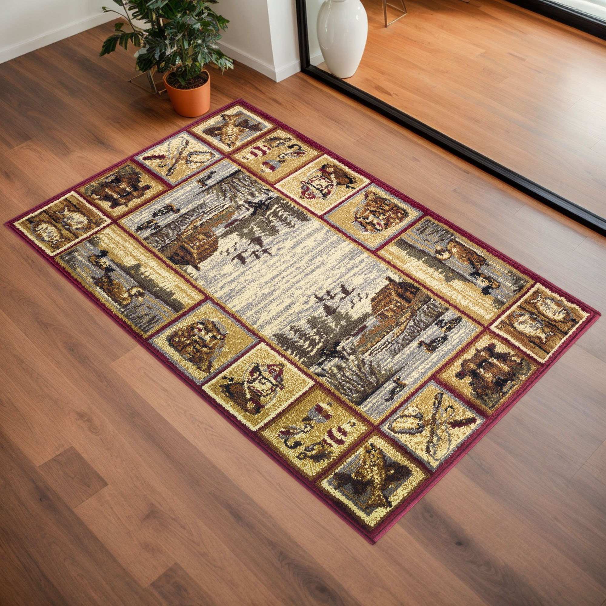 Millwood Pines Mountain Cabin Lakeside Lodge Rug Fishing Inspired ...