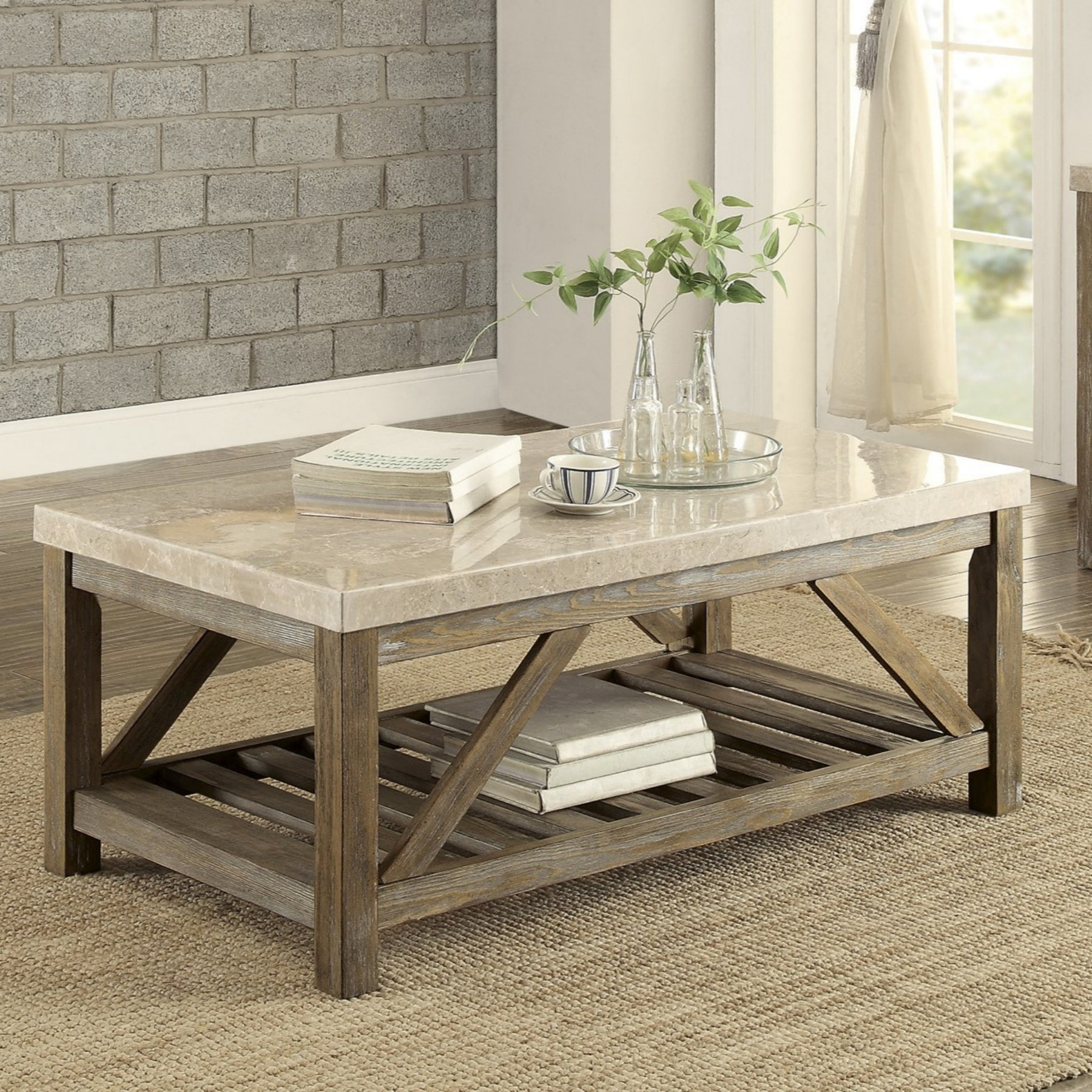Gracie Oaks Industrial Style Angled Support Coffee Table With Marble ...