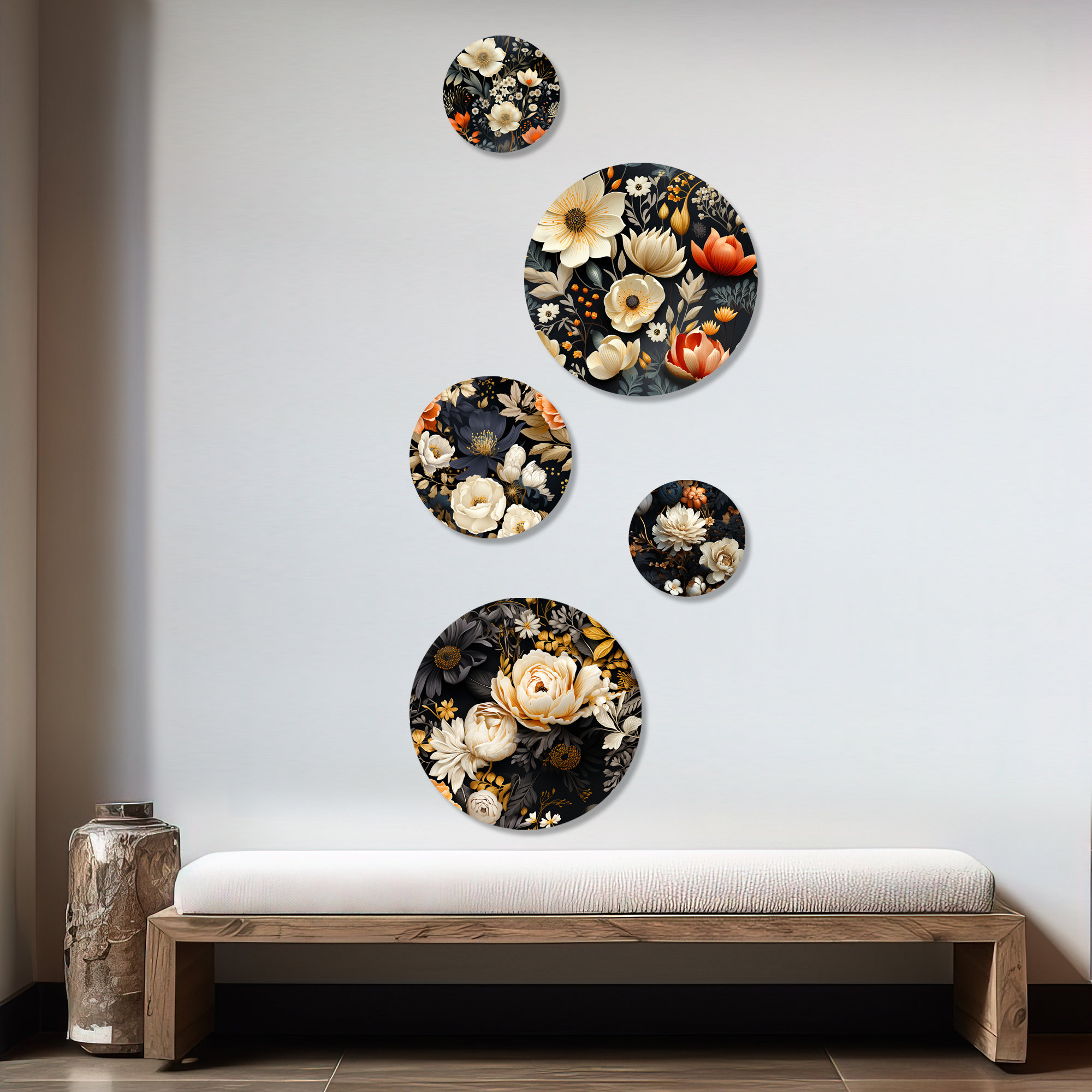 Design Art Splendid Marigold Mosaic Collage III - Floral Floral Round ...