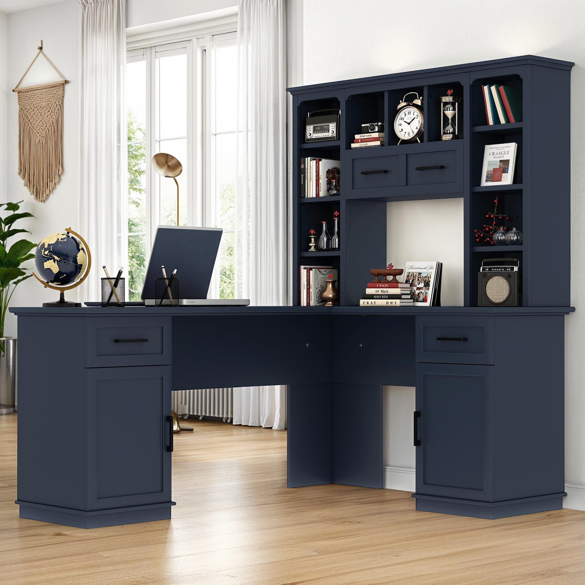 Red Barrel Studio 65" L-Shaped Computer Desk with 2 Cabinets, 2 Drawers ...