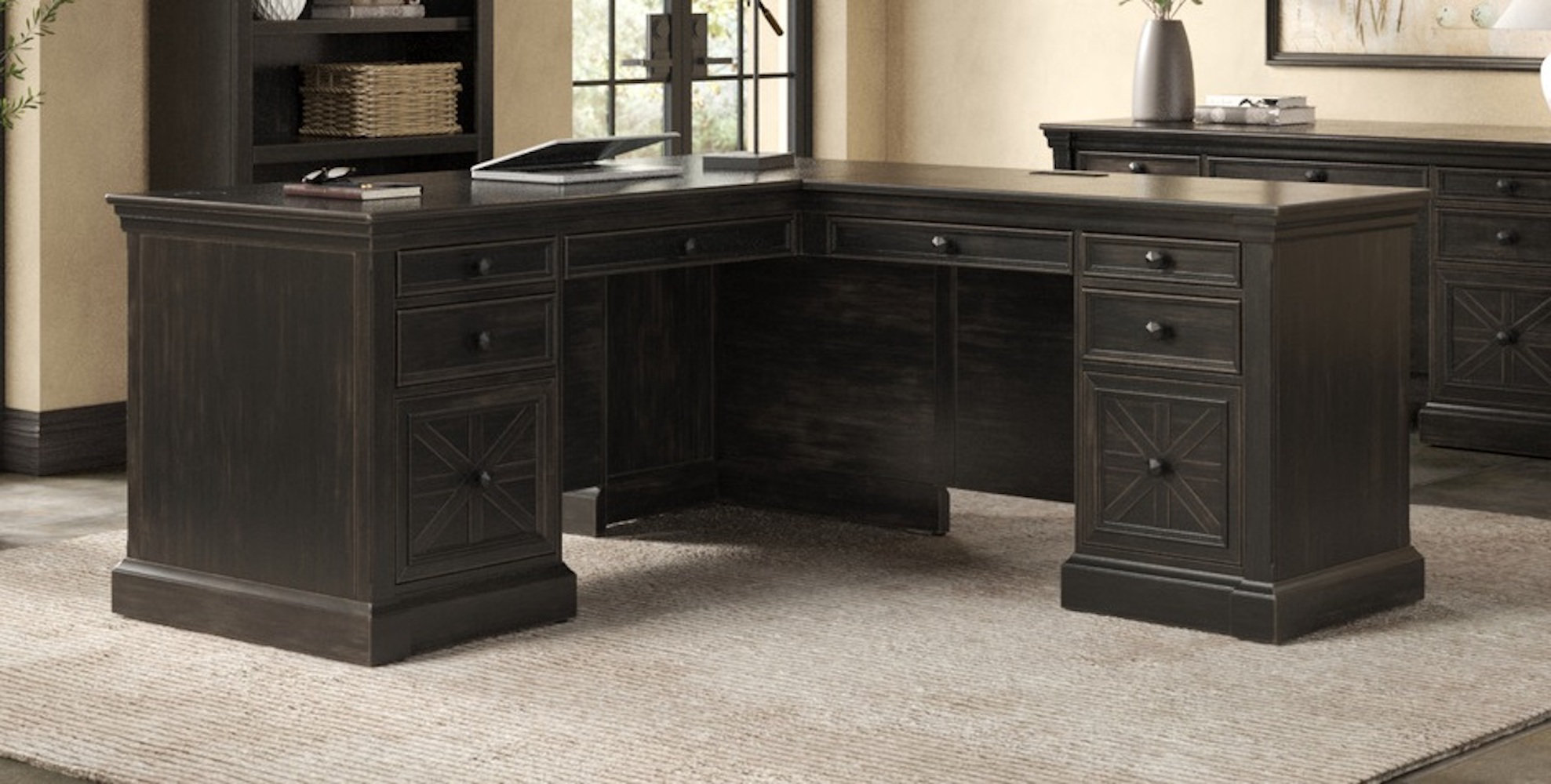 Rosalind Wheeler Cashawn L-Shape Executive Desk with Built in Outlets ...