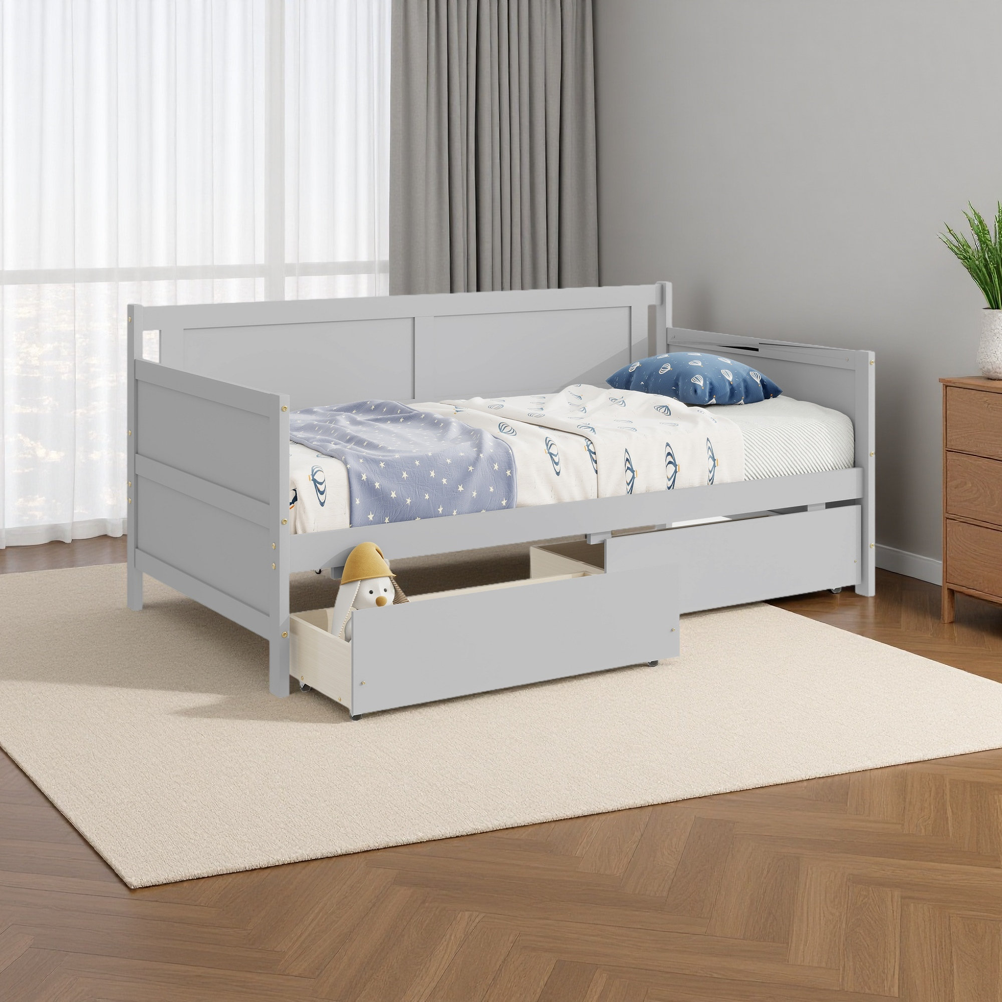 Lark Manor Twin Size Pine Wood Daybed With Two Storage Drawers ...