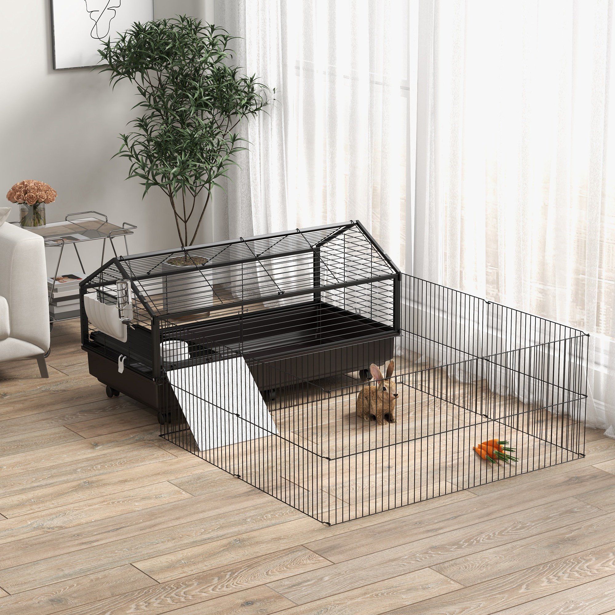 Hokku Designs 46.5" Small Animal Cage With Foldable Run Area - Portable ...