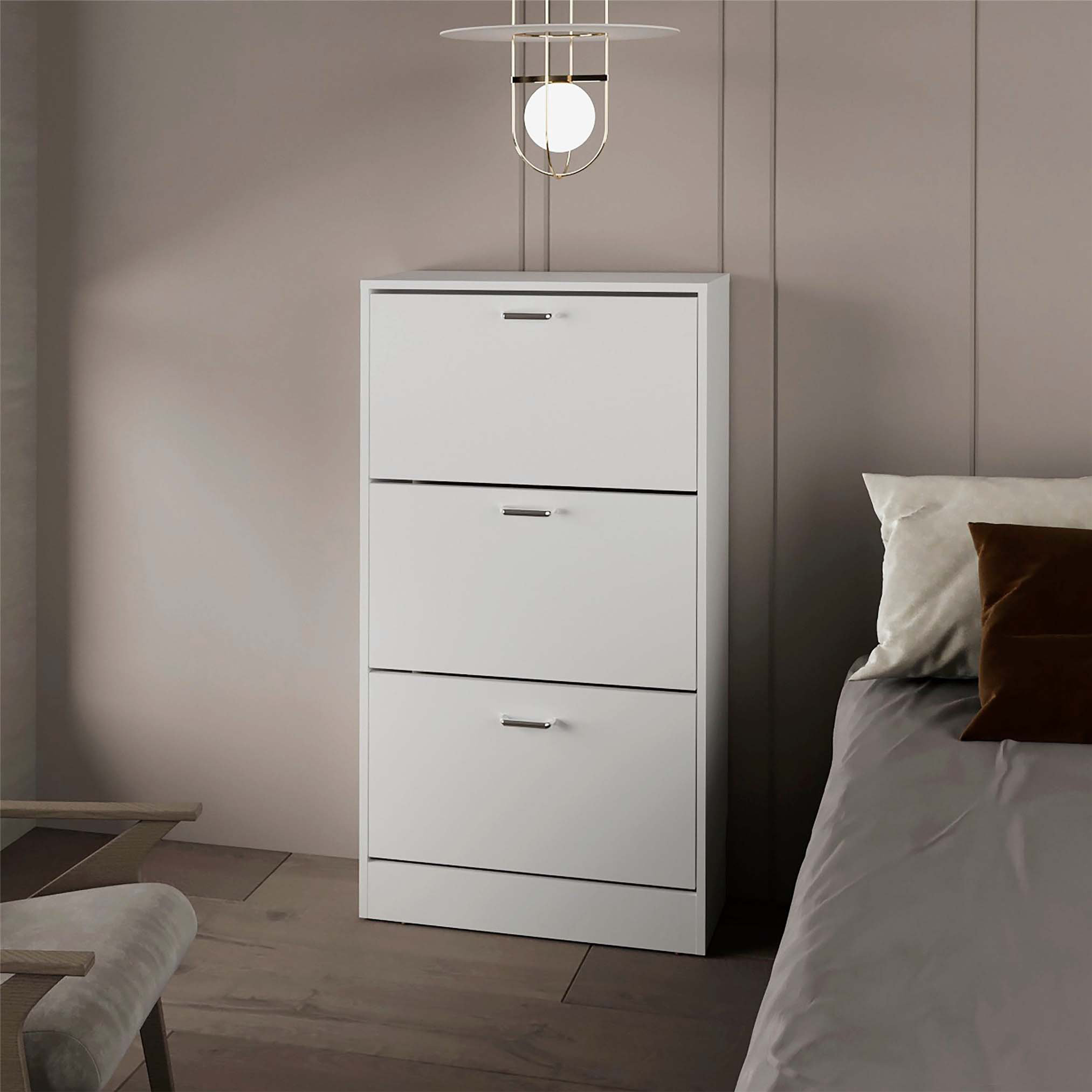 George Oliver White Shoe Rack with 3 Flip-Down Compartments, Maximizing ...