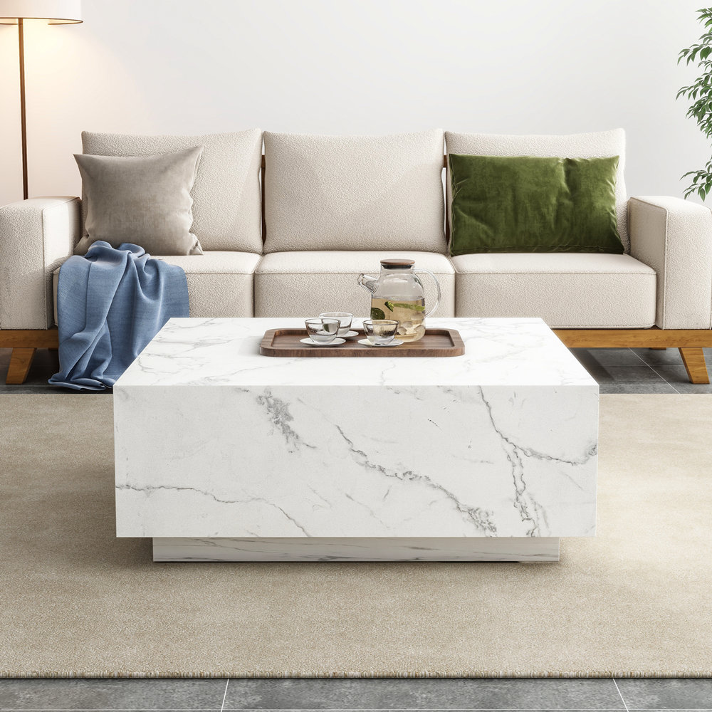 Latitude Run® Wahidul 35'' Faux Marble Modern Block Coffee Table ...