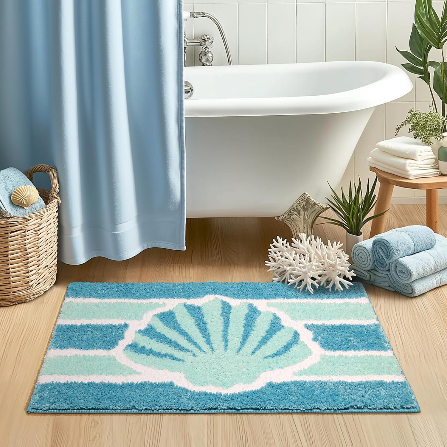 Rosecliff Heights Blue Beach Bathroom Rugs Non Slip Washable Small Cute ...