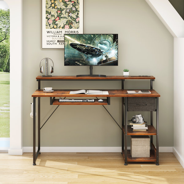 17 Stories Abigaile Adjustable Metal Base Computer Desk | Wayfair