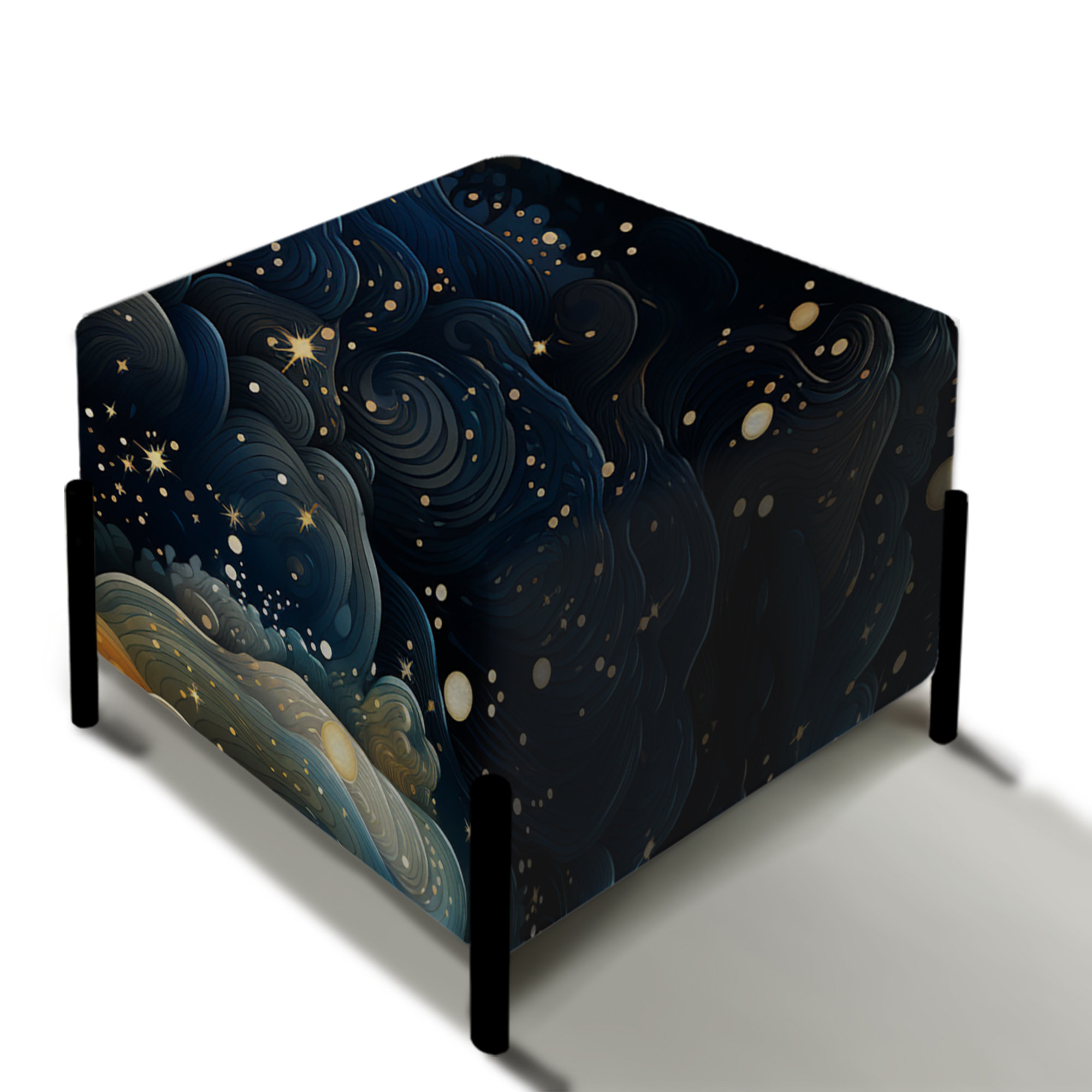 Design Art Midnight Indigo Galactic Pattern - Abstract Square Ottoman ...