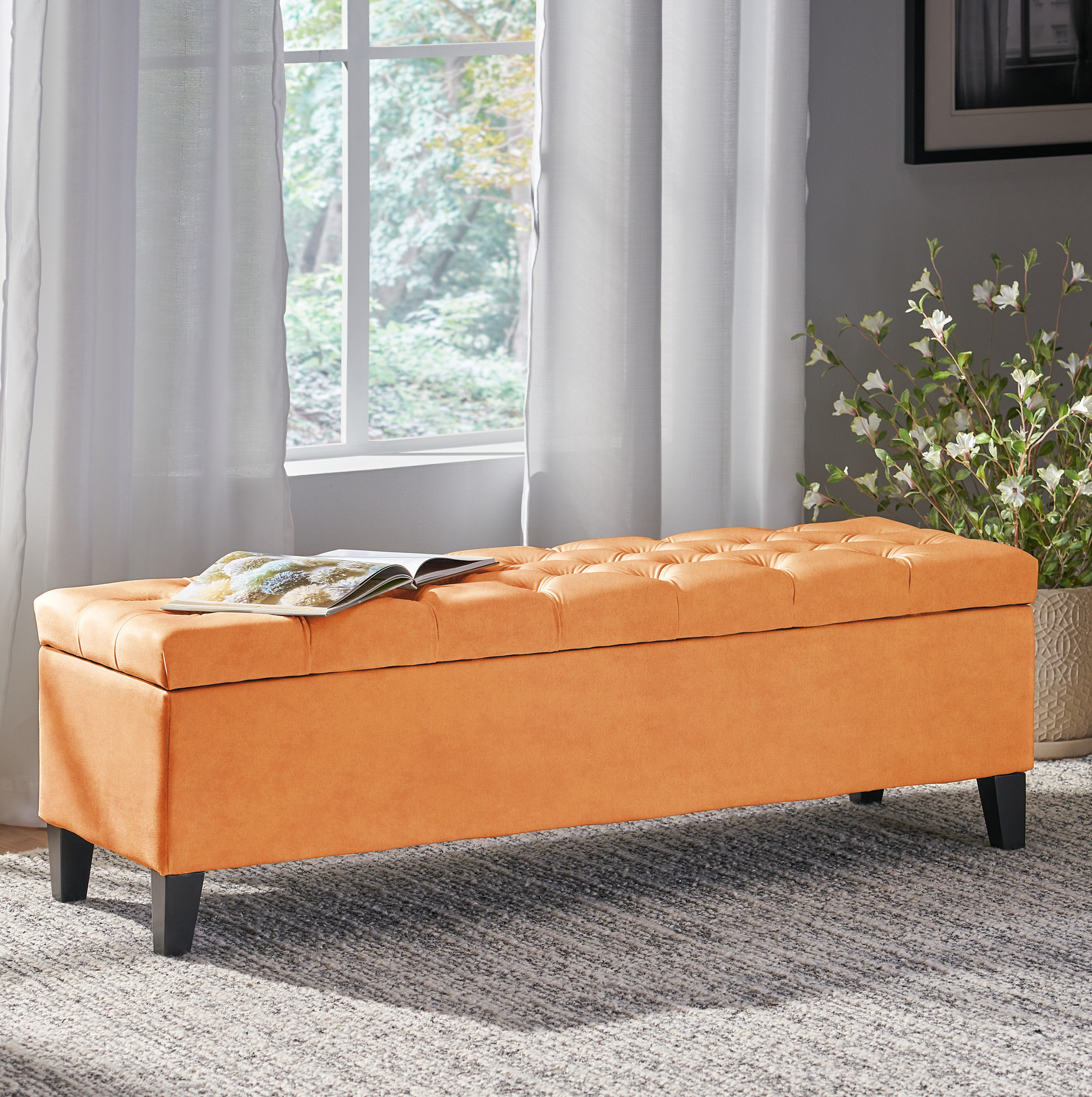 House of Hampton® Velvet Ottoman storage stool with buttons | Wayfair