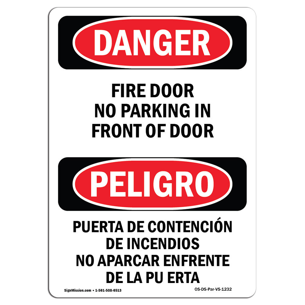 SignMission Fire Door No Parking Bilingual | Heavy Duty Sign or Label ...