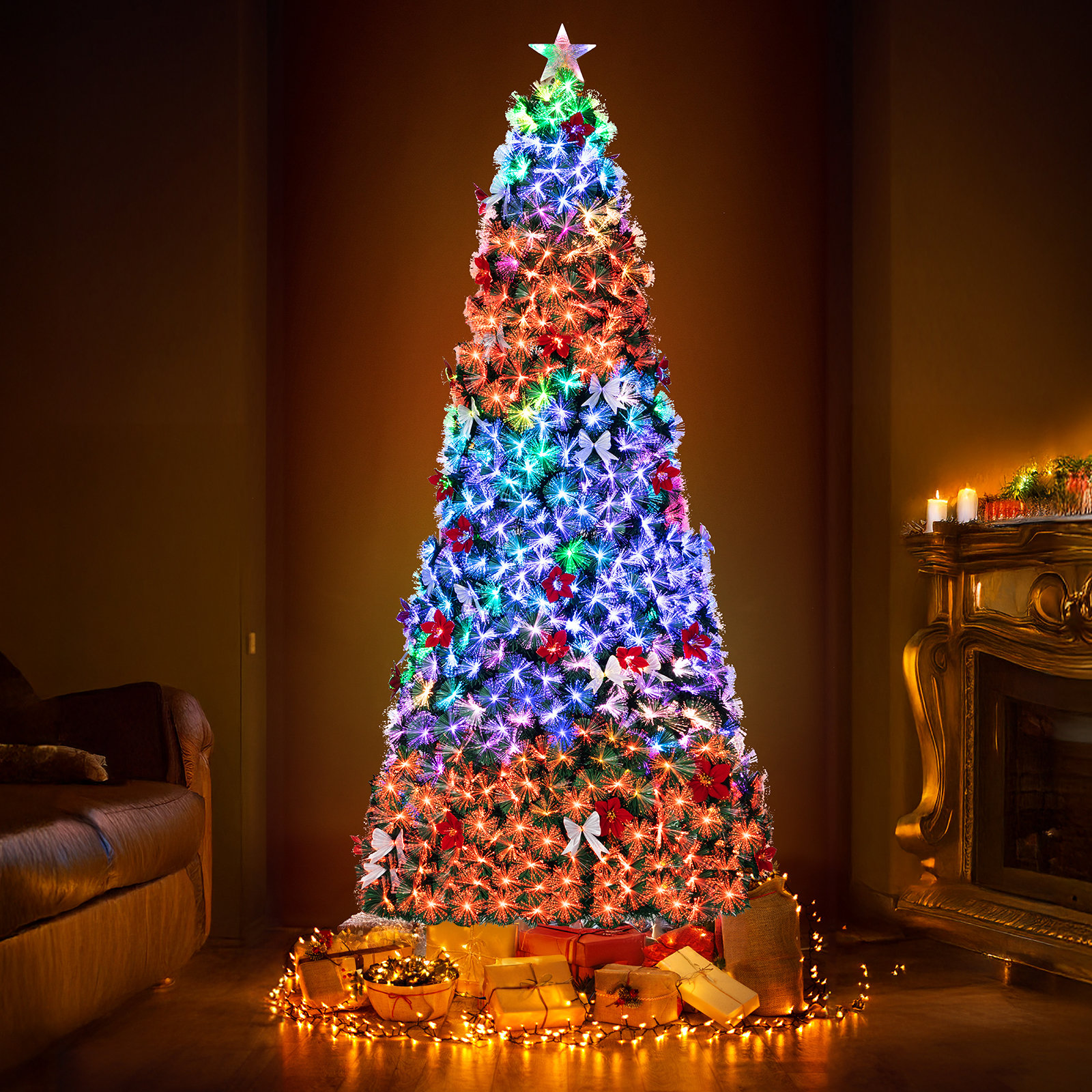 Pirecart 8/9/10ft Pre-Lit Fibre Optic Christmas Tree, Artificial PVC ...