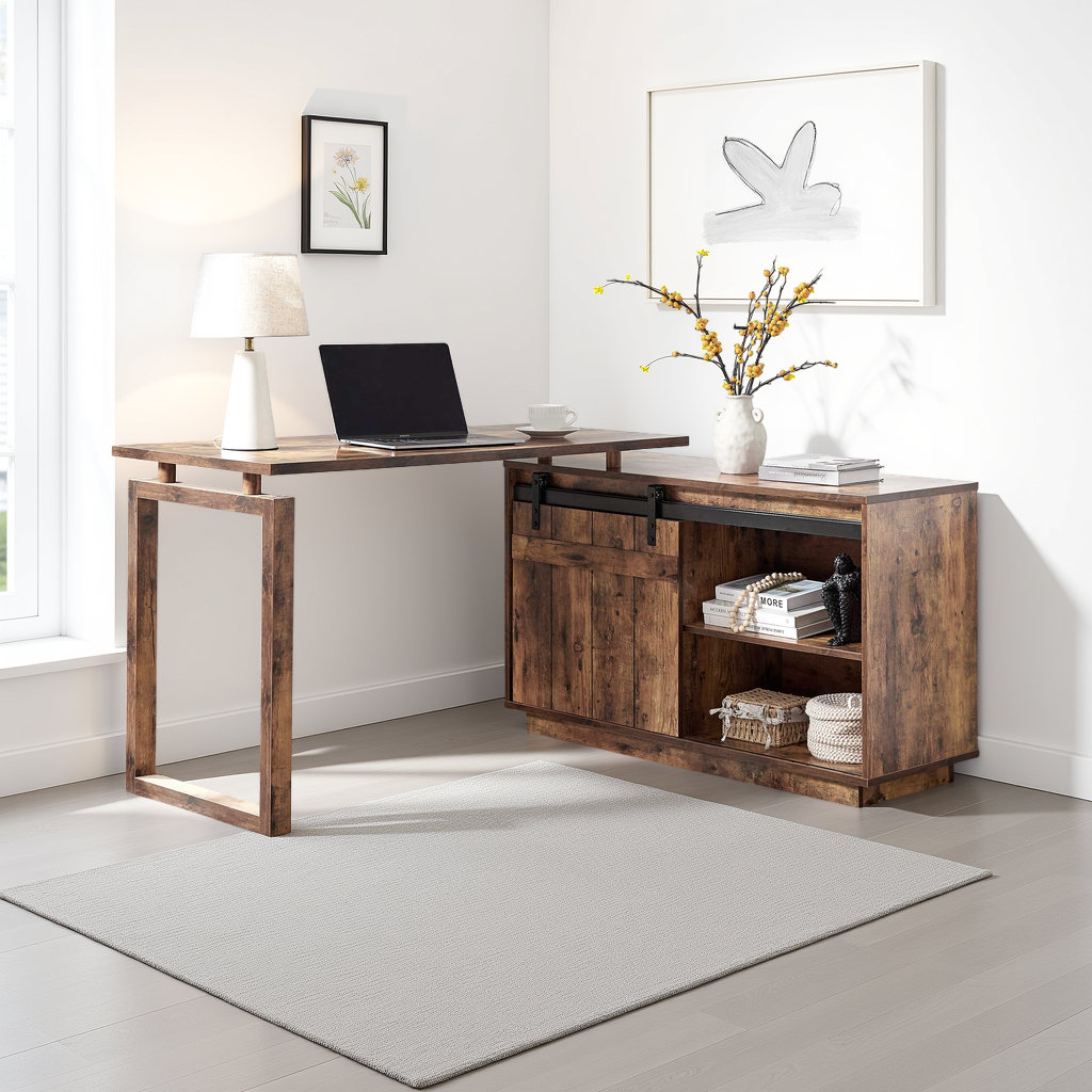 Ophelia & Co. 51" L-Shaped Desk - Sliding Barn Door Storage ...