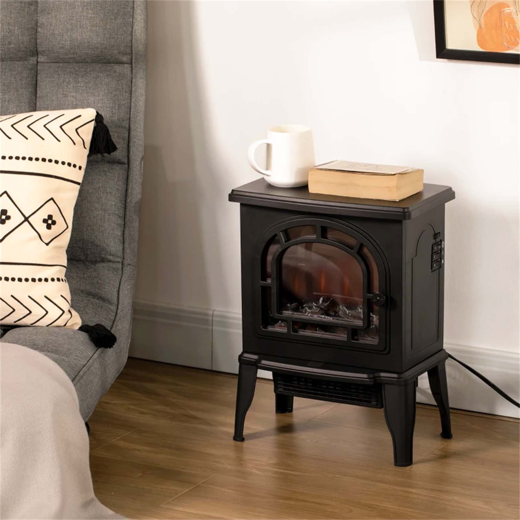 Symple Stuff Freestanding Fireplace Stove With Realistic Led Flame And ...