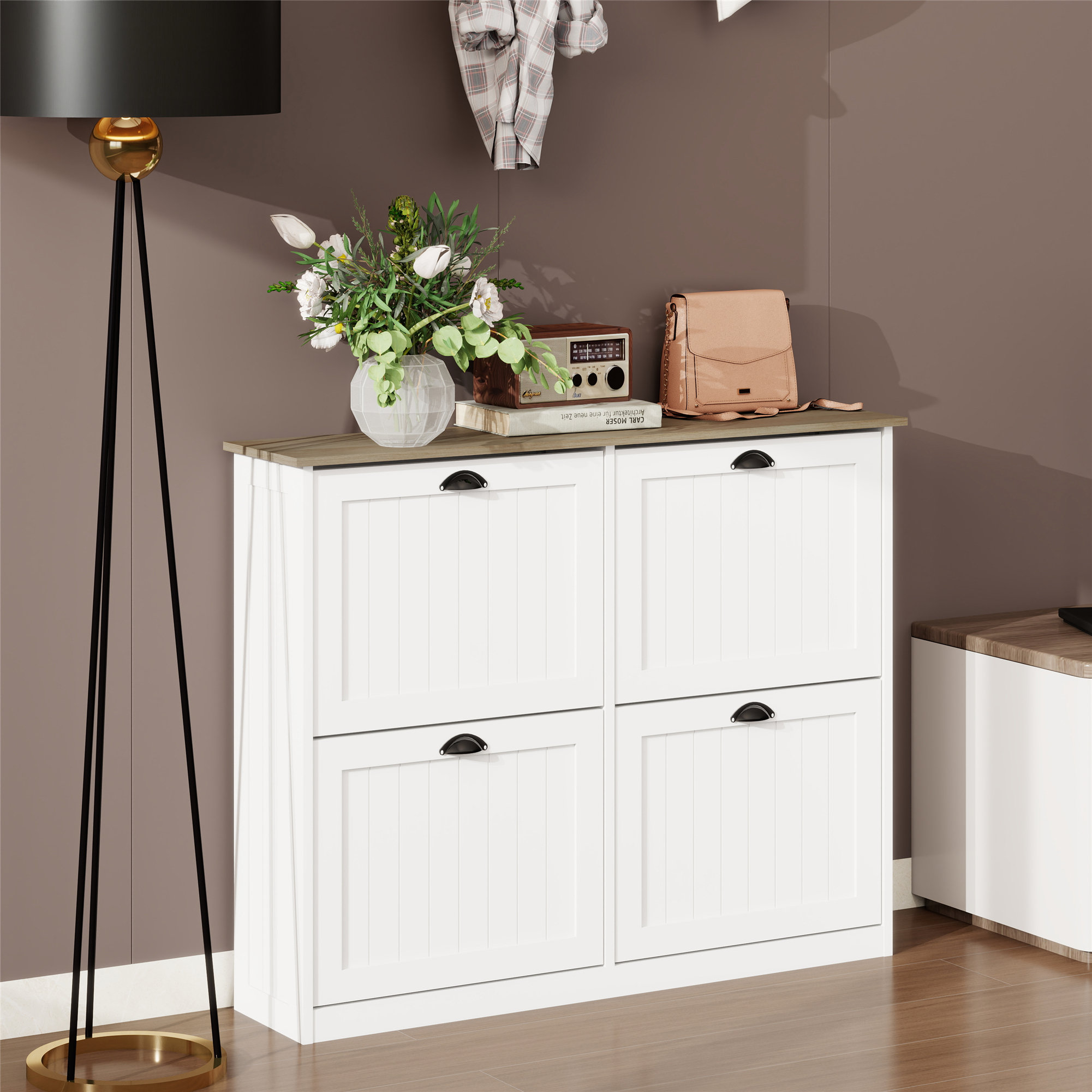 Latitude Run® Armoire à chaussures avec 4 tiroirs rabattables, armoire ...