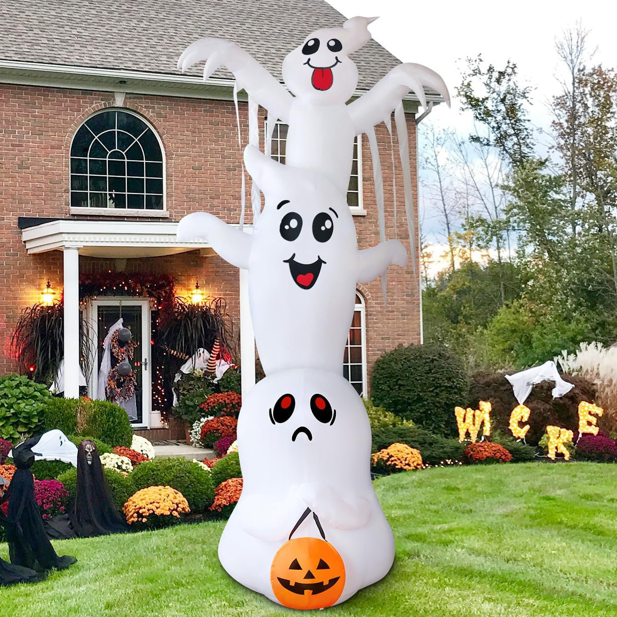 Primrue 9.8 FT High Halloween Inflatable Overlap Ghost Outdoor ...