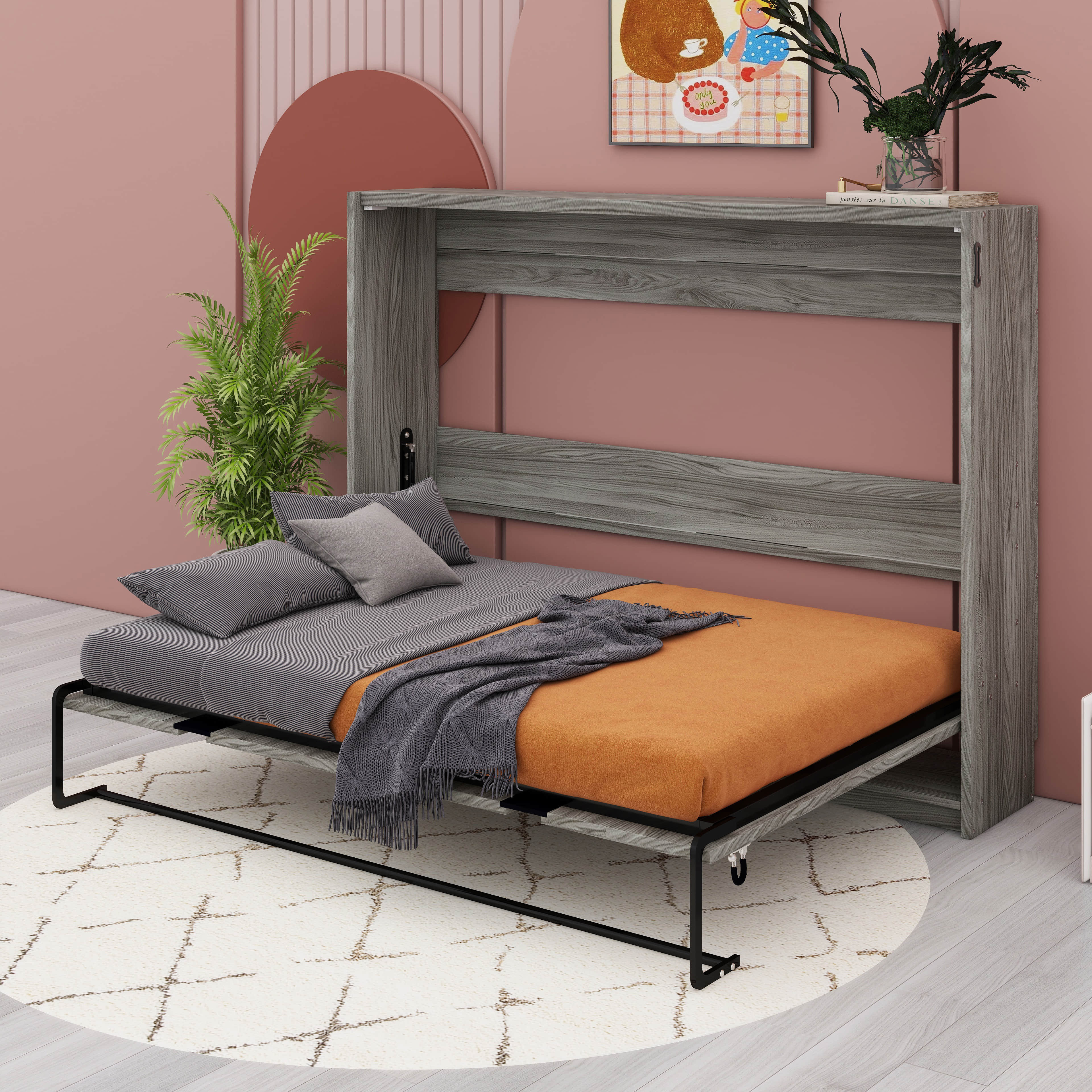 17 Stories Full Size Horizontal Murphy Bed, Farmhouse Hideaway Murphy ...