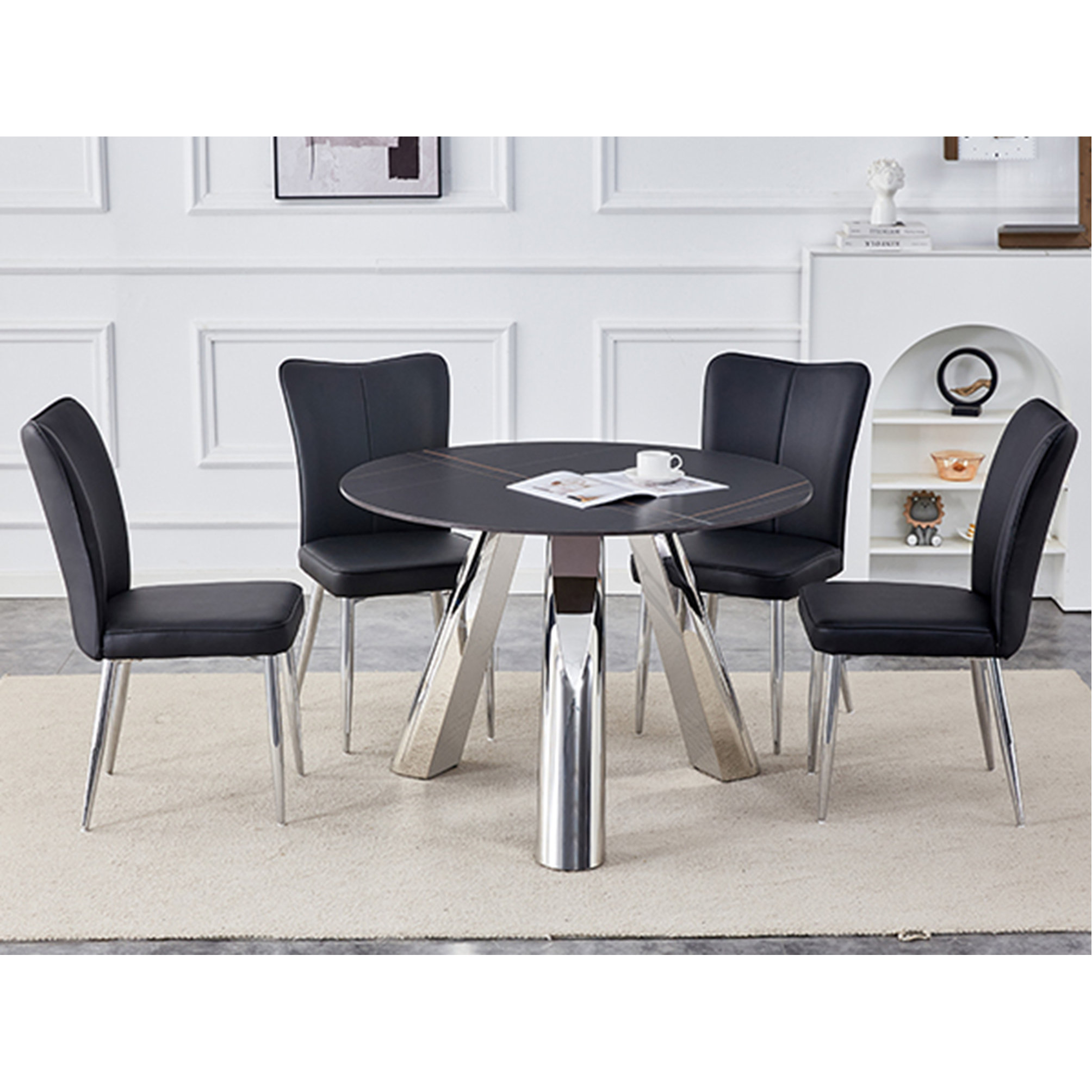 Wrought Studio 42-Inch Sintered Stone Dining Table And Chair Set Mirror ...