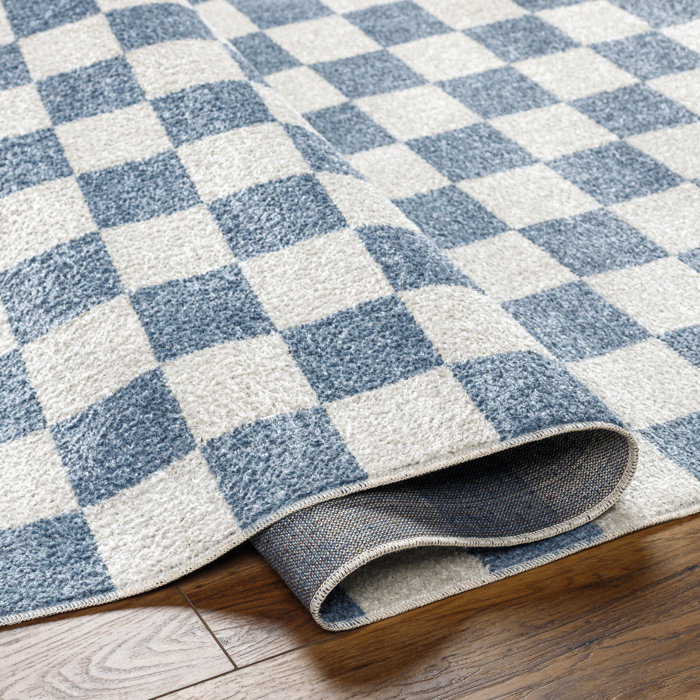 Gracie Oaks Jules Checkered Denim Area Rug & Reviews | Wayfair